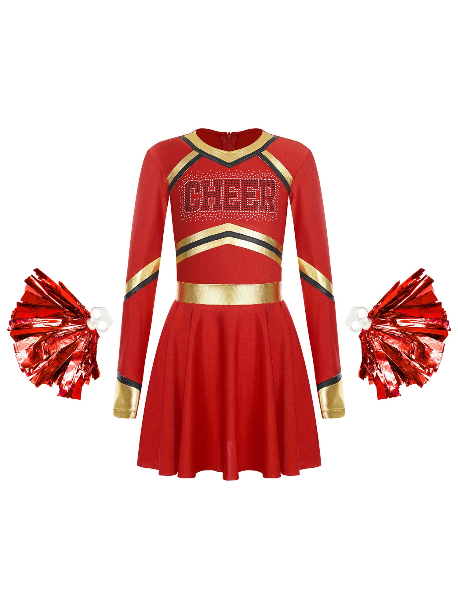 Haitryli Kids Girls Sparkly Long Sleeve Cheerleading Dance Dress Cheer ...