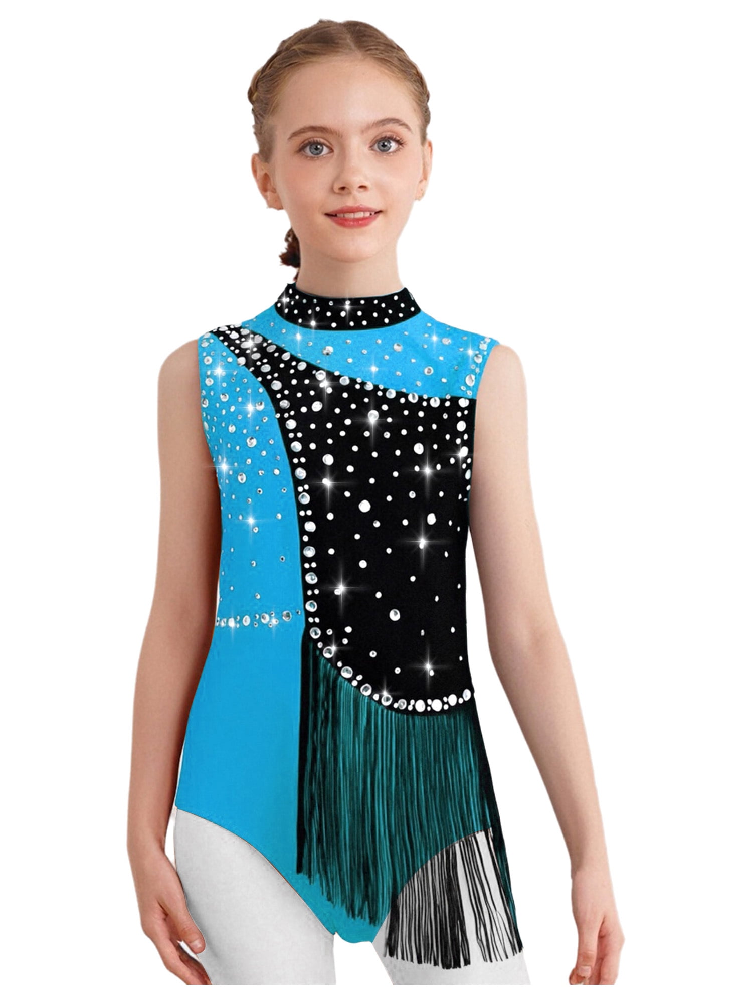 Haitryli Kids Girls Sparkly Tassel Gymnastics Leotard Skating Jumpsuit ...