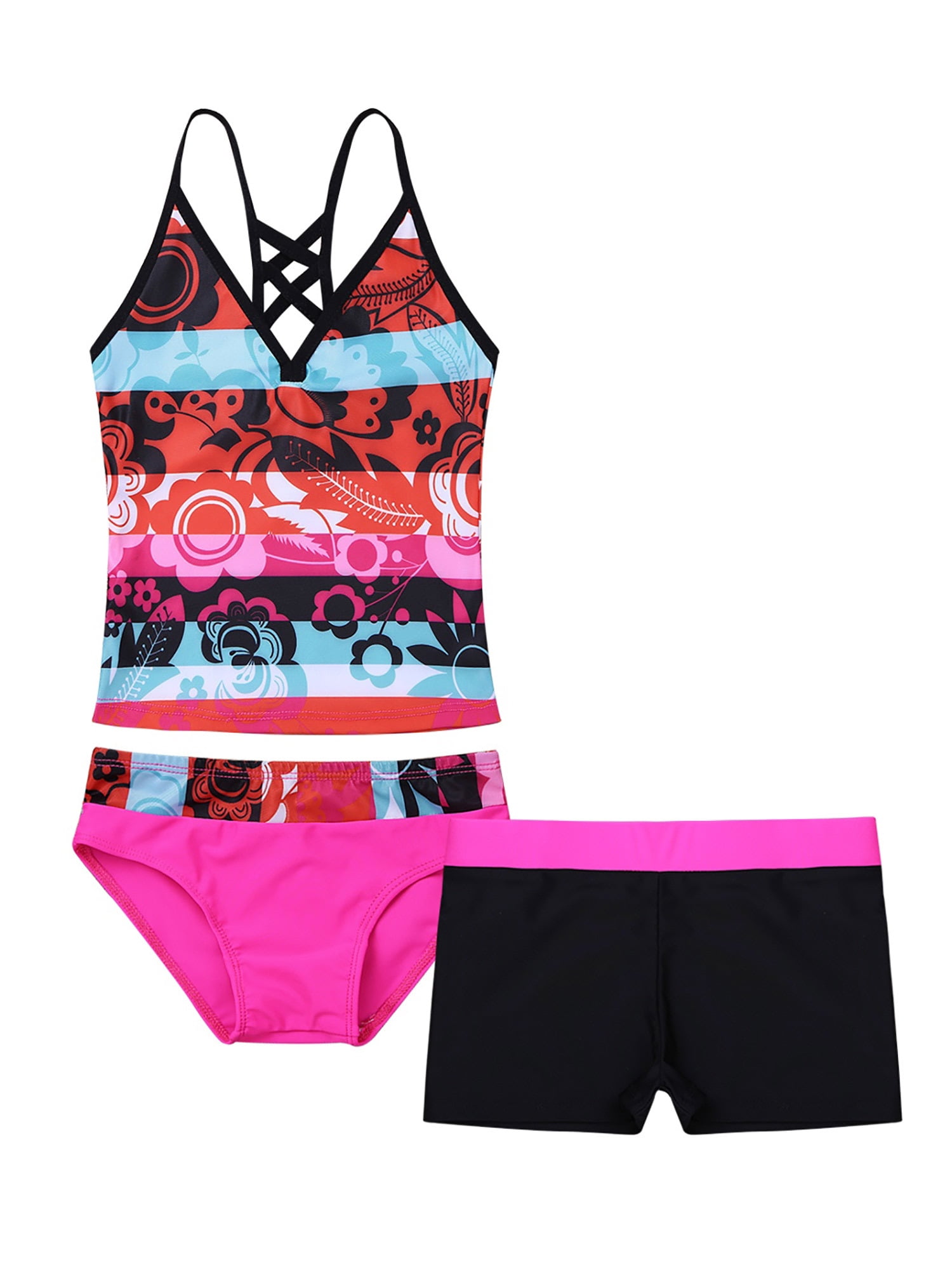 Haitryli Kids Girls Tankini Sets 3-Piece Swimsuit Swim Tops with ...