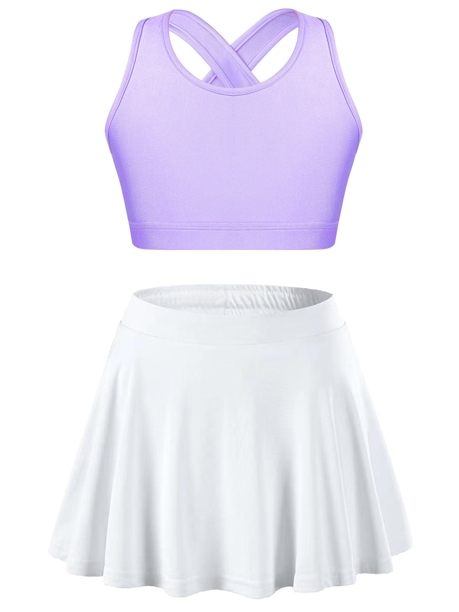 Haitryli Kids Girls Tennis Golf Outfit Dance Crop Tank Sport Bra and Golf Swing Skater Skirts ...