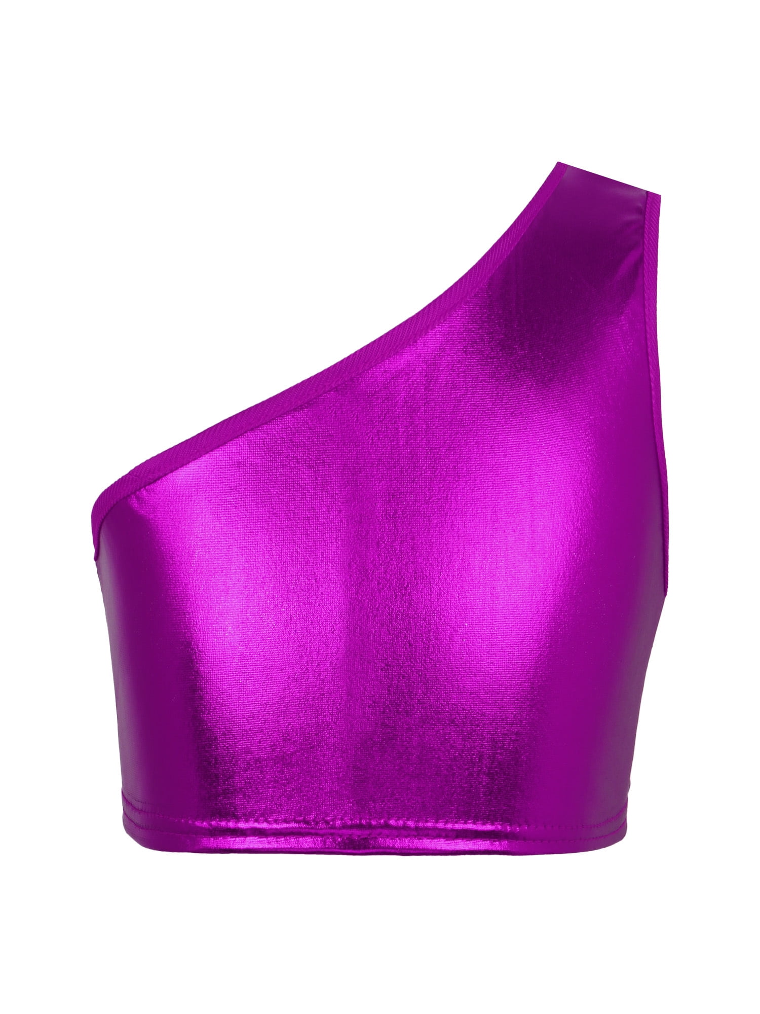Haitryli Kids Girs Shiny Metallic Crop Tank One Shoulder Dance Tops ...