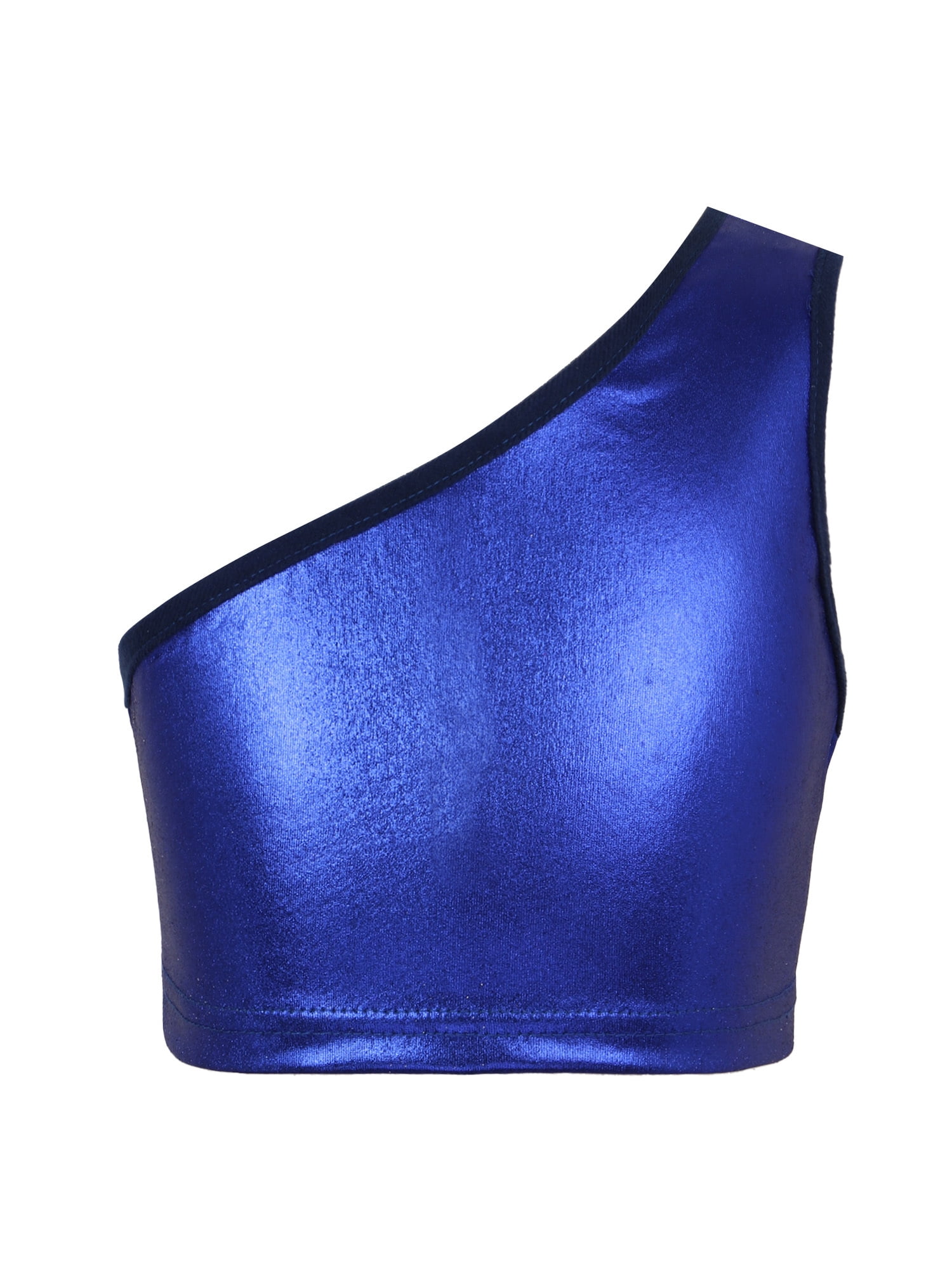 Haitryli Kids Girs Shiny Metallic Crop Tank One Shoulder Dance Tops ...