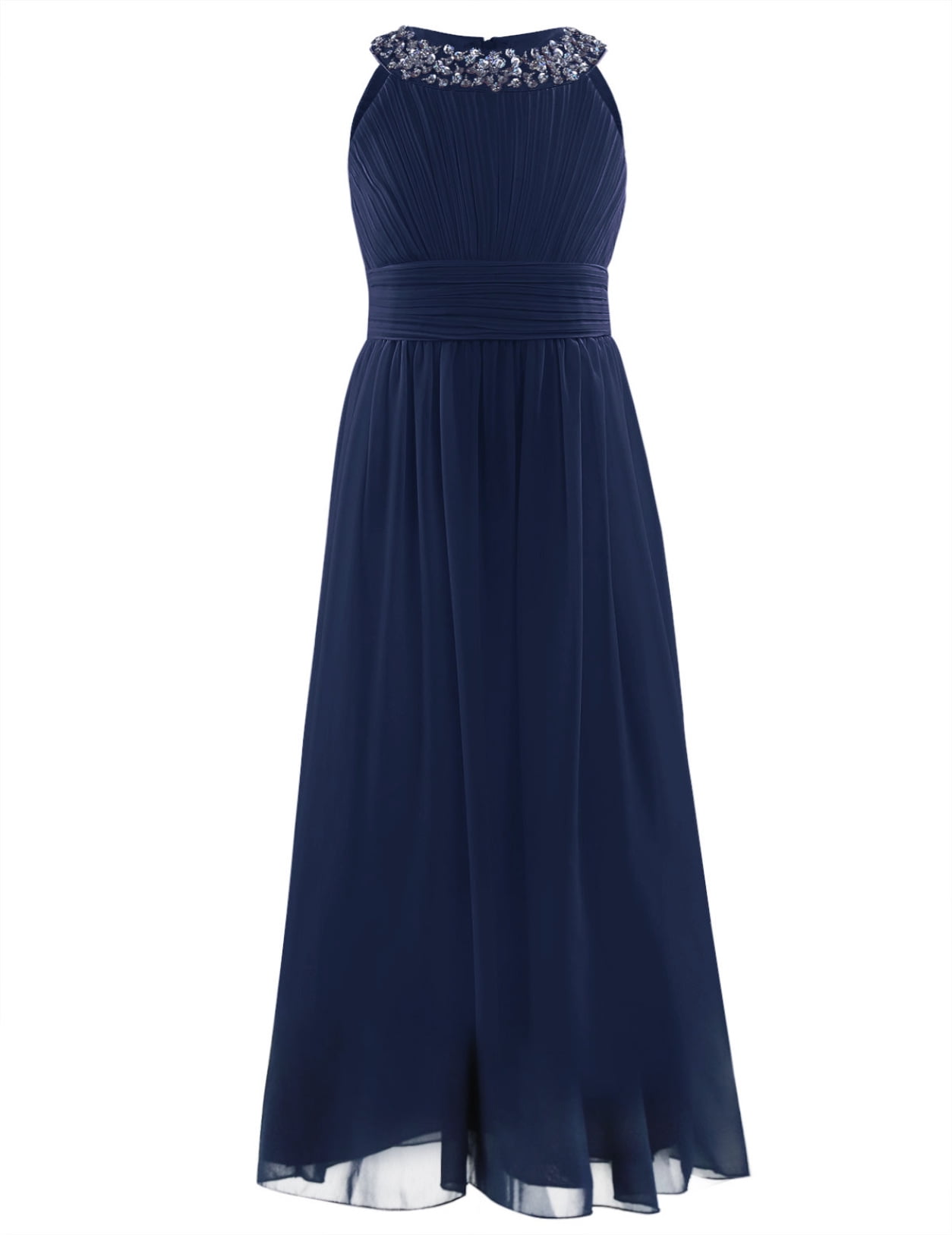 Haitryli Kids Haltered Neck Flower Girls Dress Rhinestone Chiffon Maxi ...