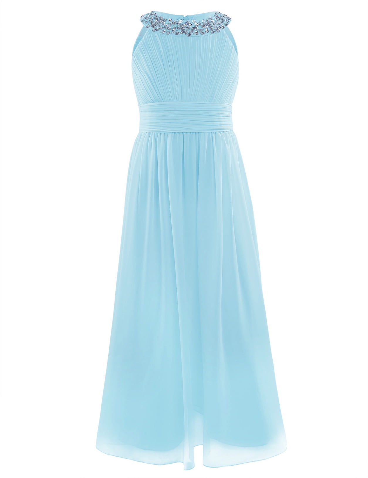 Haitryli Kids Haltered Neck Flower Girls Dress Rhinestone Chiffon Maxi ...