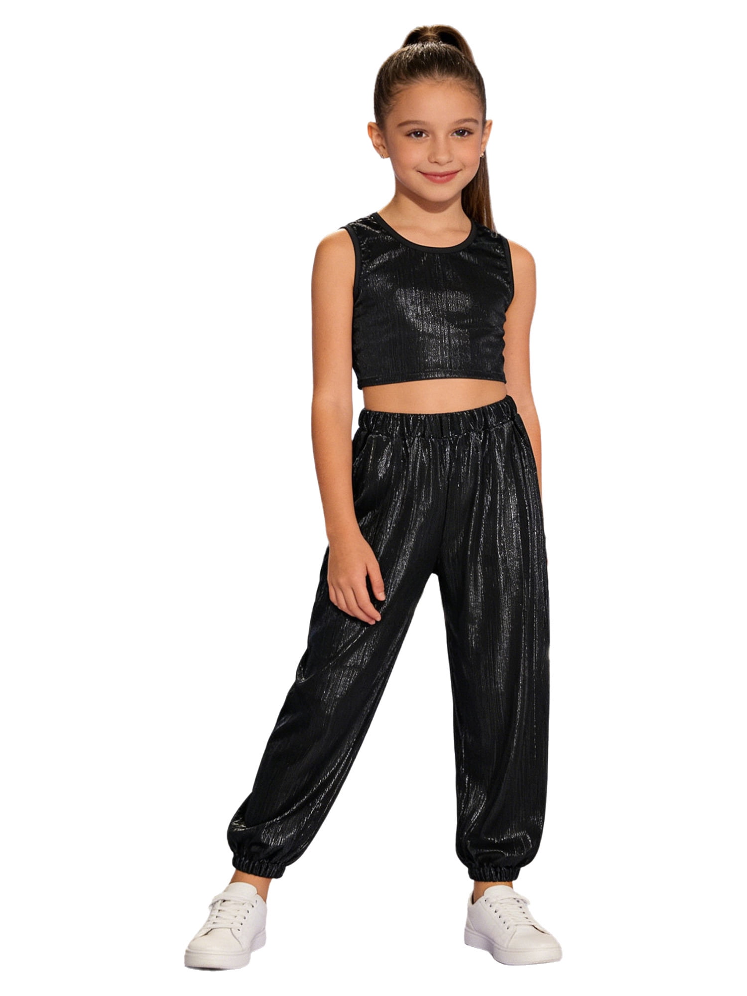 Haitryli Kids Shiny Jazz Disco Outfits Hip Hop Dance Shorts Sets Cheer ...