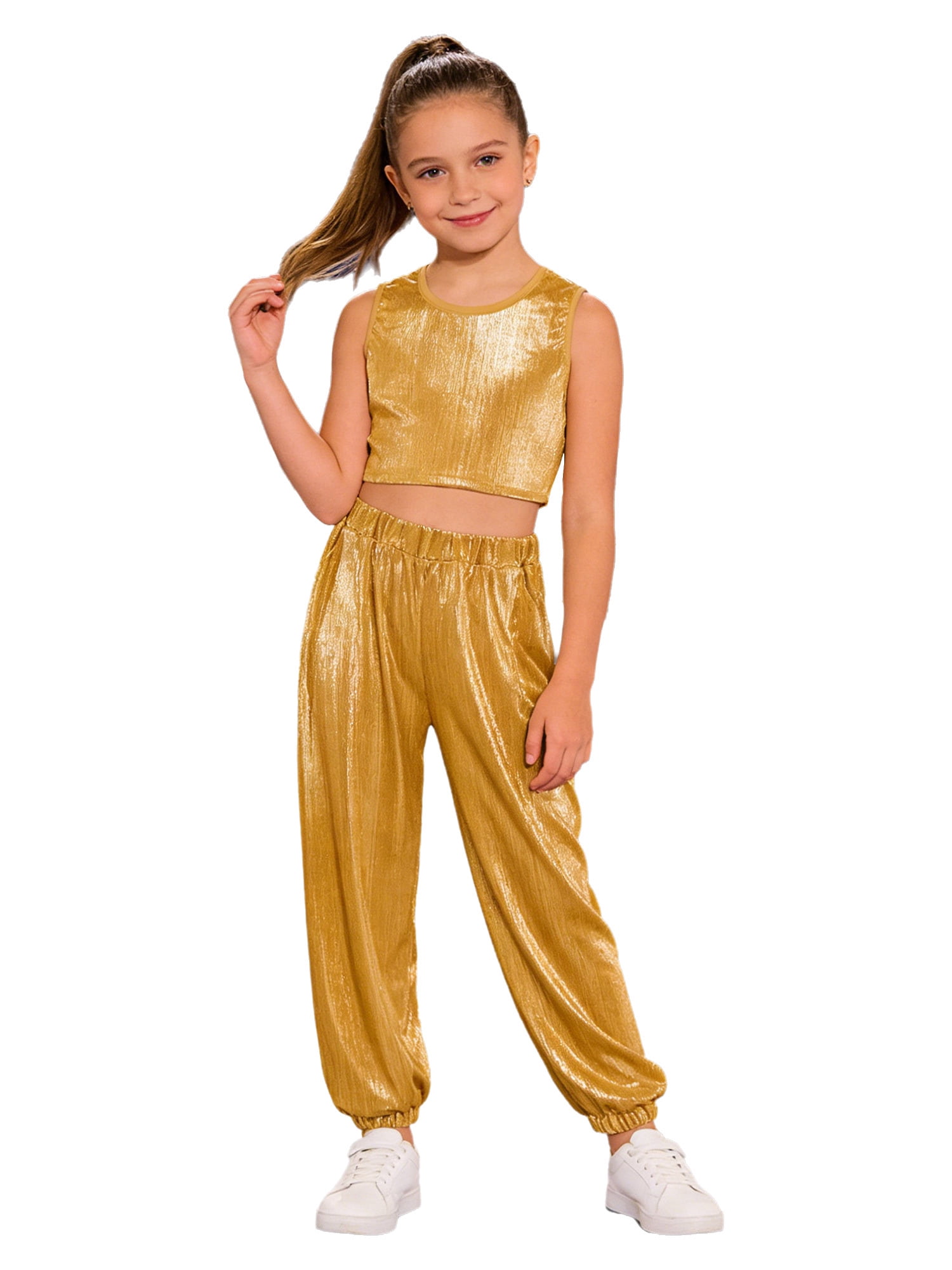Haitryli Kids Shiny Jazz Disco Outfits Hip Hop Dance Shorts Sets Cheer ...