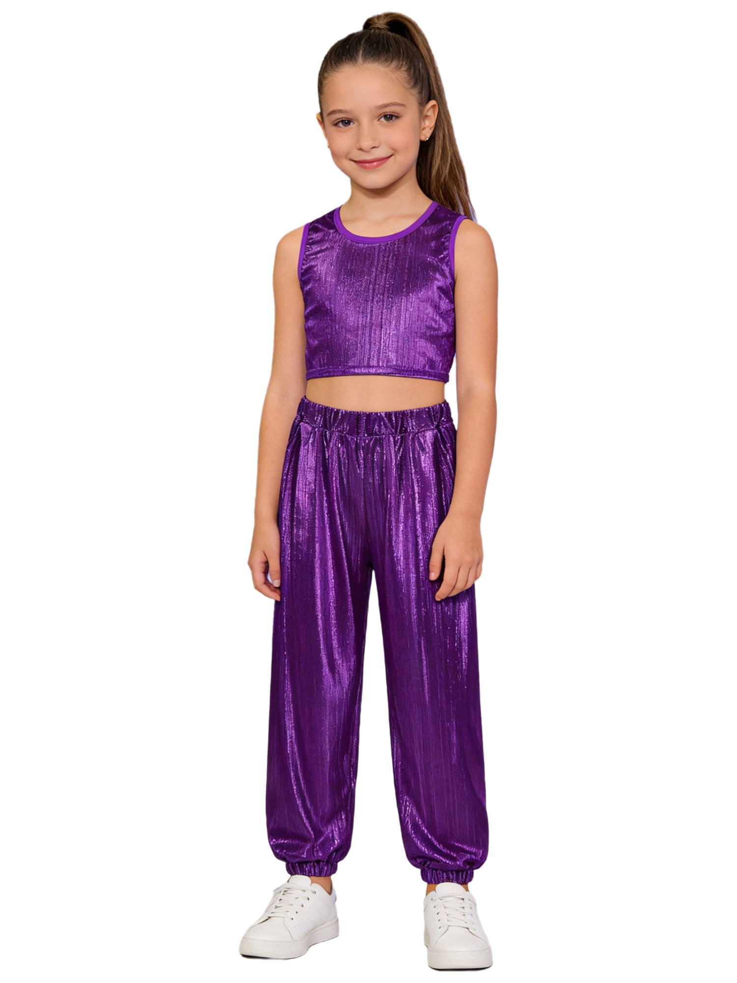 Haitryli Kids Shiny Jazz Disco Outfits Hip Hop Dance Shorts Sets Cheer ...
