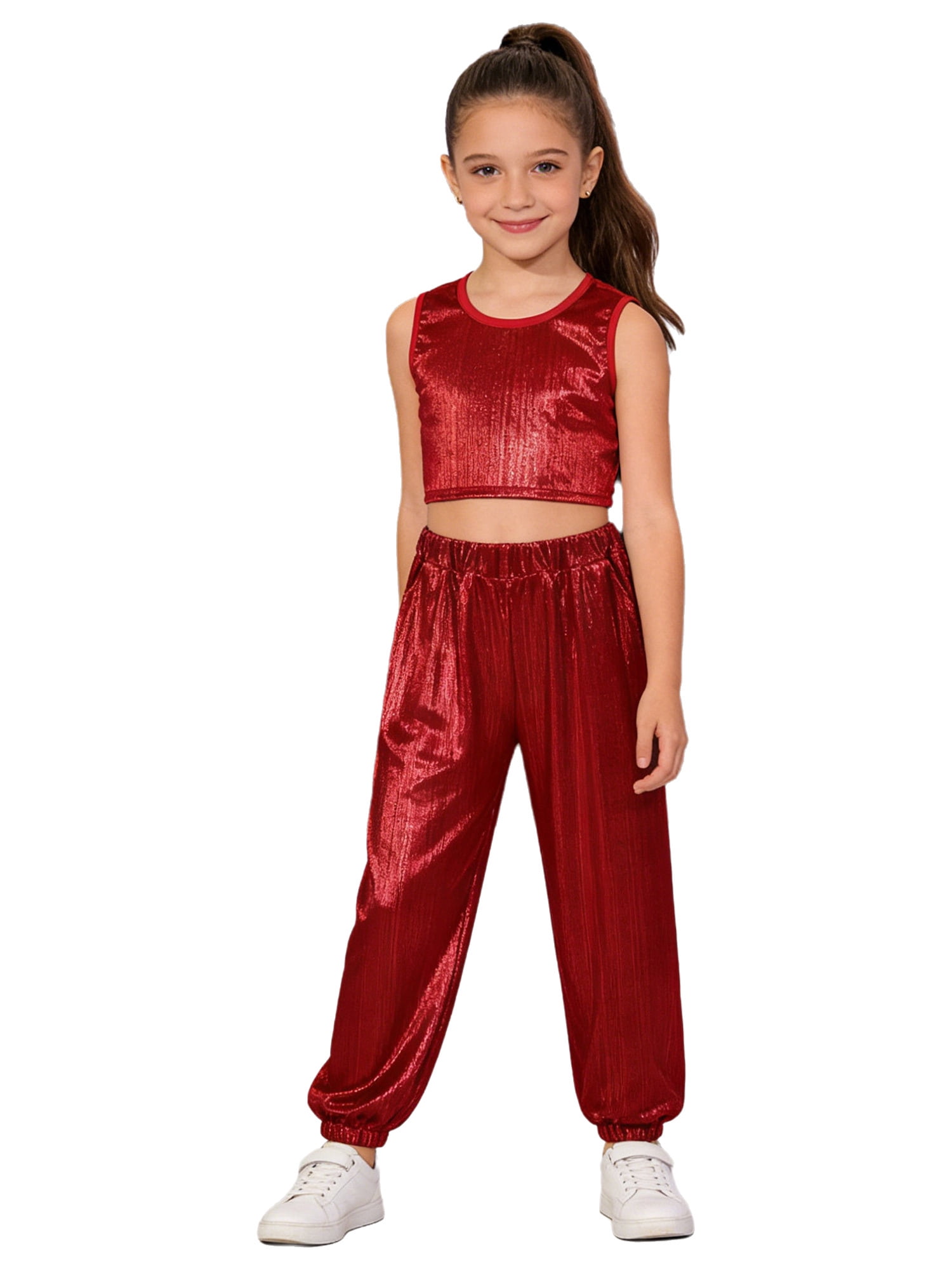 Haitryli Kids Shiny Jazz Disco Outfits Hip Hop Dance Shorts Sets Cheer ...