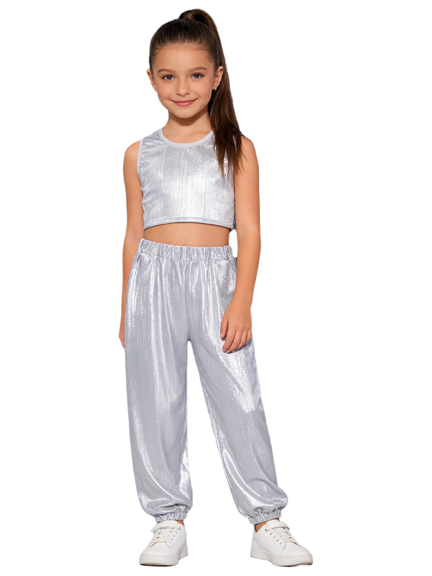 Haitryli Kids Shiny Jazz Disco Outfits Hip Hop Dance Shorts Sets Cheer ...