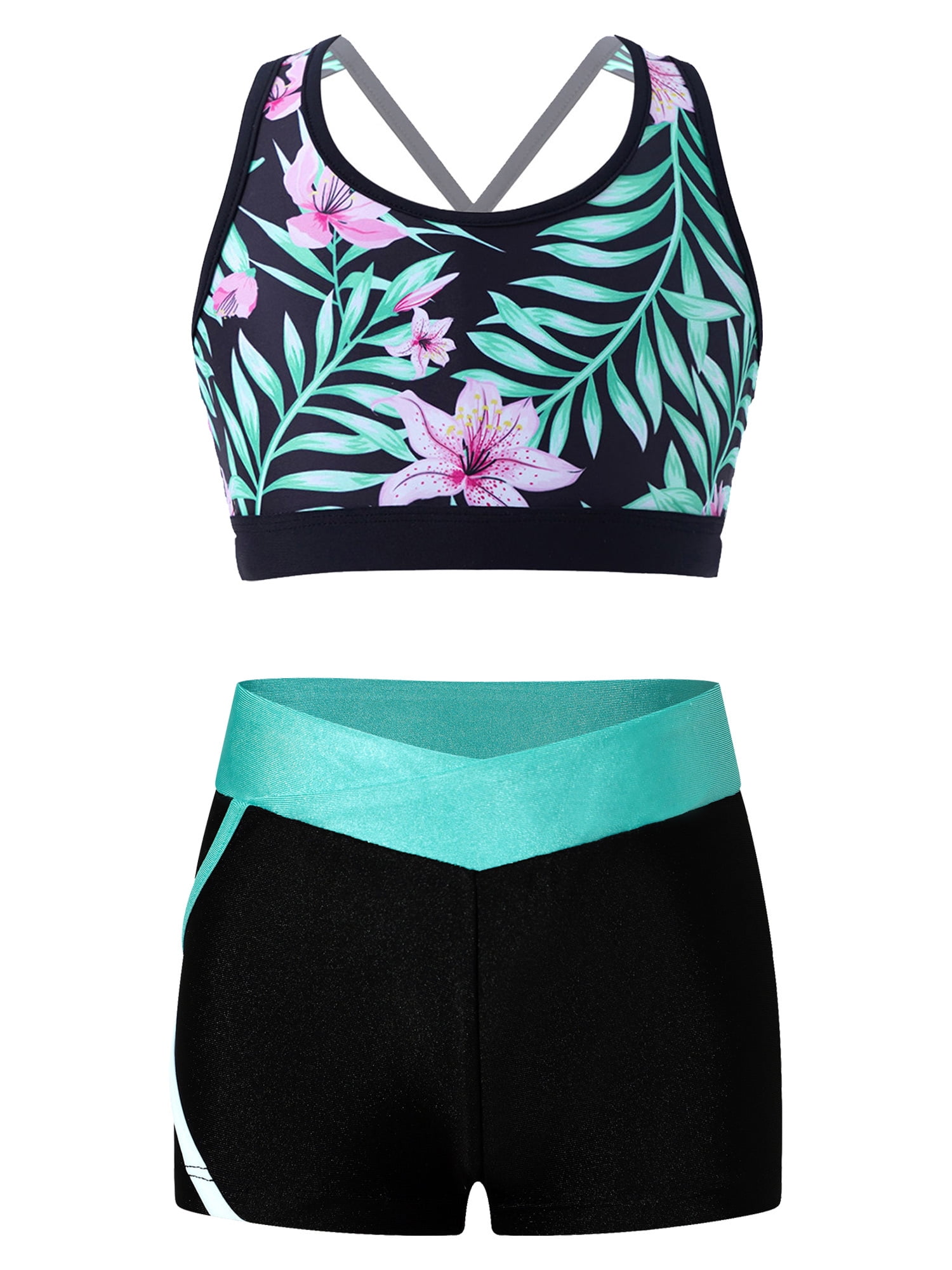 Haitryli Kids Girls Two Piece Swimsuit Bathing Suit Tankini Swim Crop ...