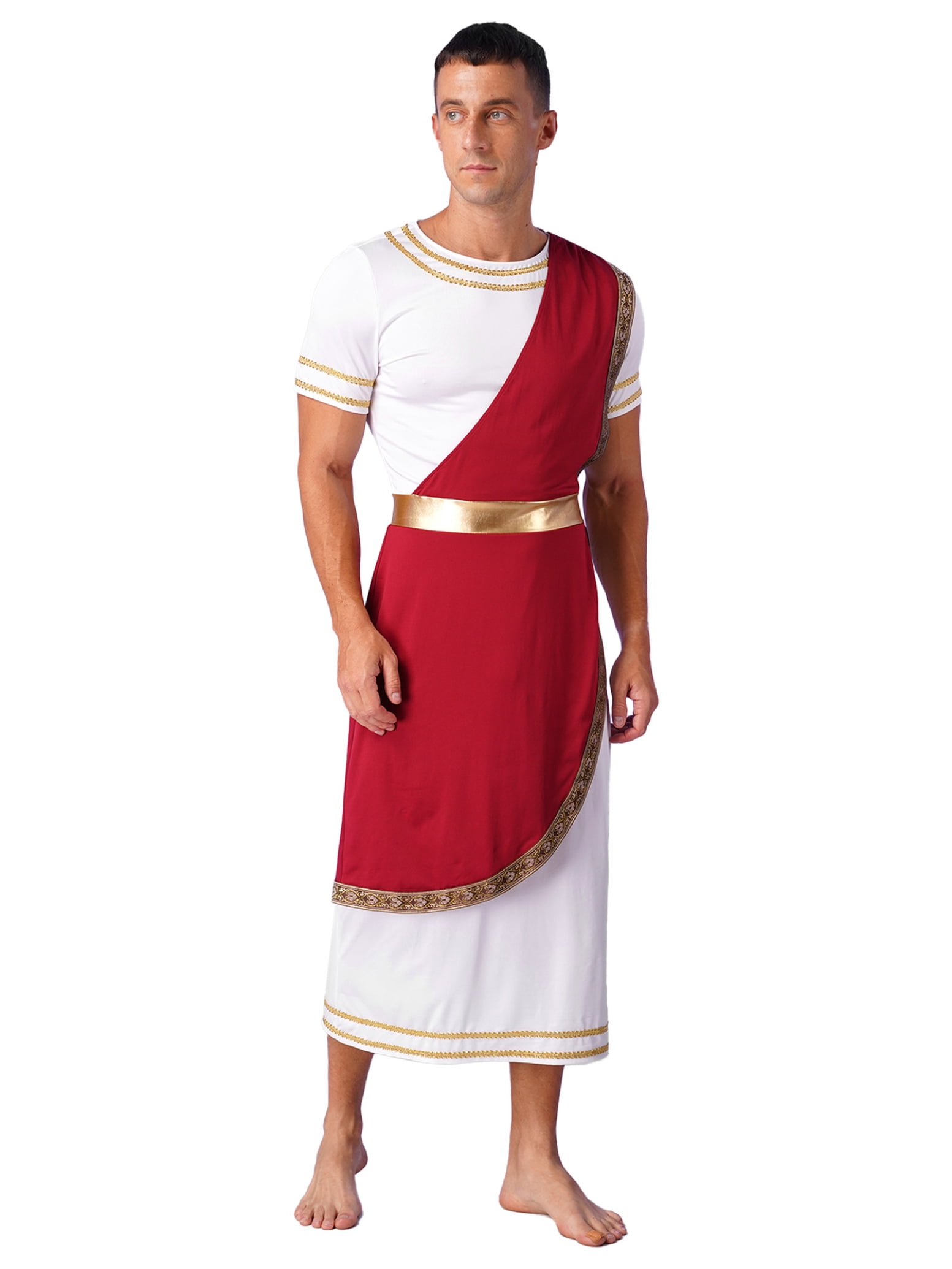Haitryli Men's Ancient Greek Costume Short Sleeve Roman Toga Costume ...
