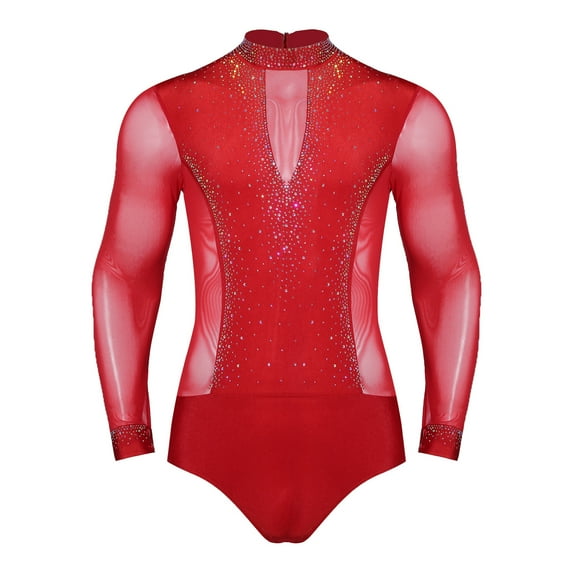 Haitryli Men's Latin Dance Outfit Long Sleeve Ballroom Dance Leotard ...