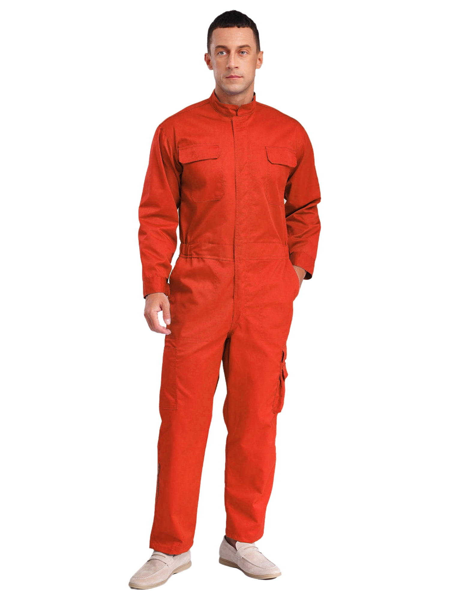 Haitryli Men's Long Sleeve Work Overall Front Zipper Mechanic One Piece ...