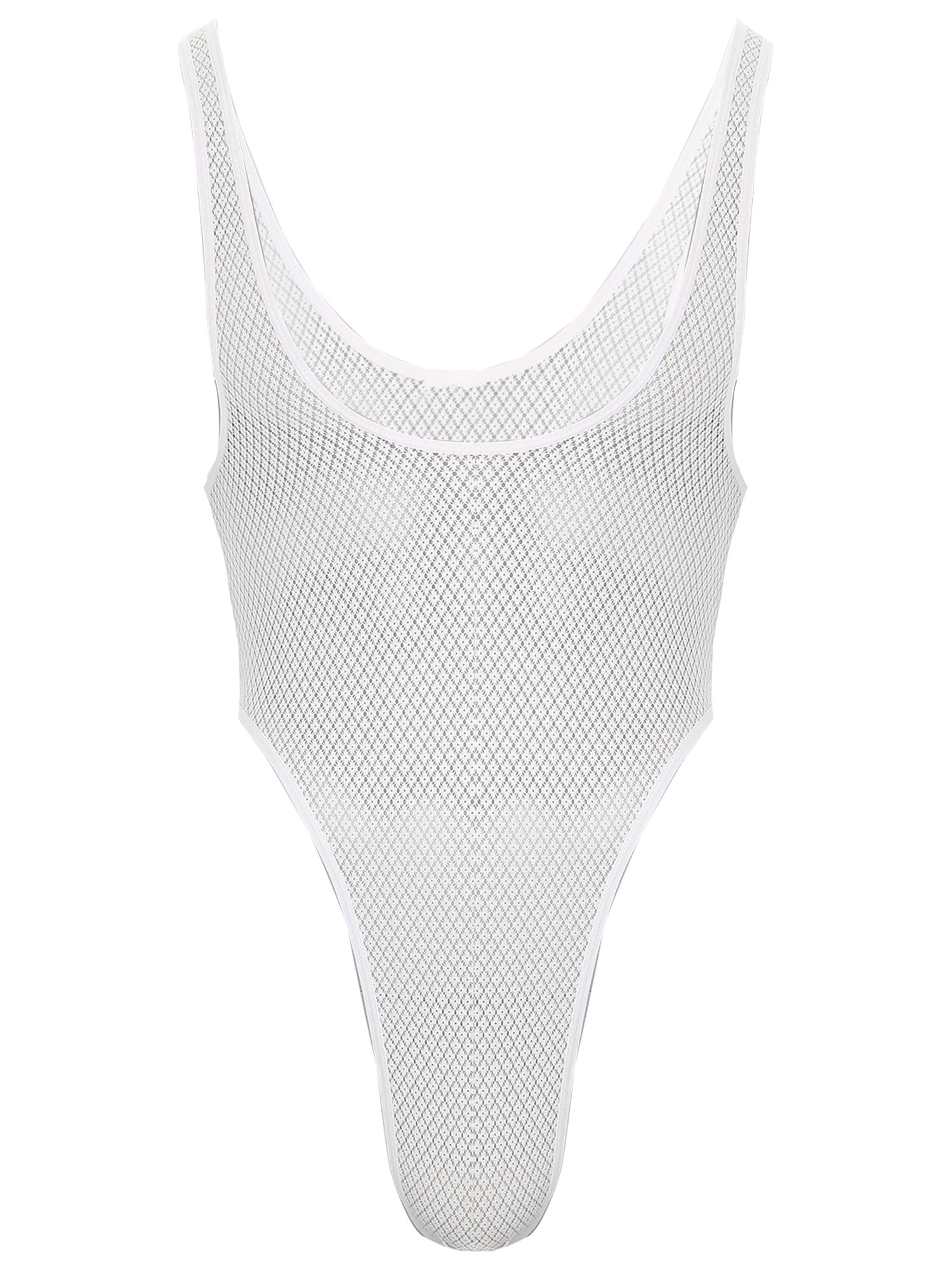 Haitryli Mens One Piece High Cut Sheer Mesh Jumpsuit Tank Wrestling Singlet Leotard Thong