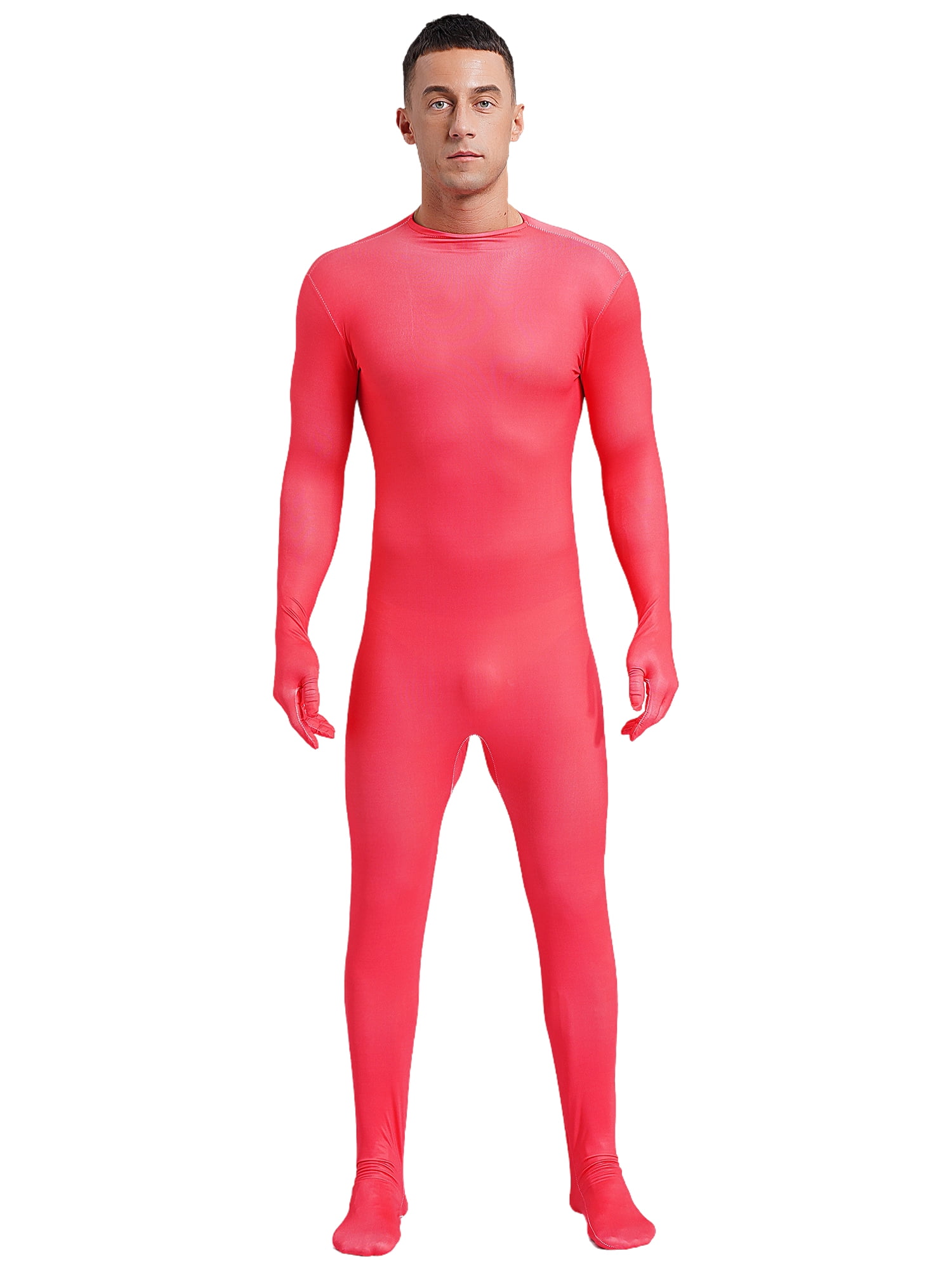 Haitryli Men's One Piece Unitard with Full Finger Glovers Stand Collar ...