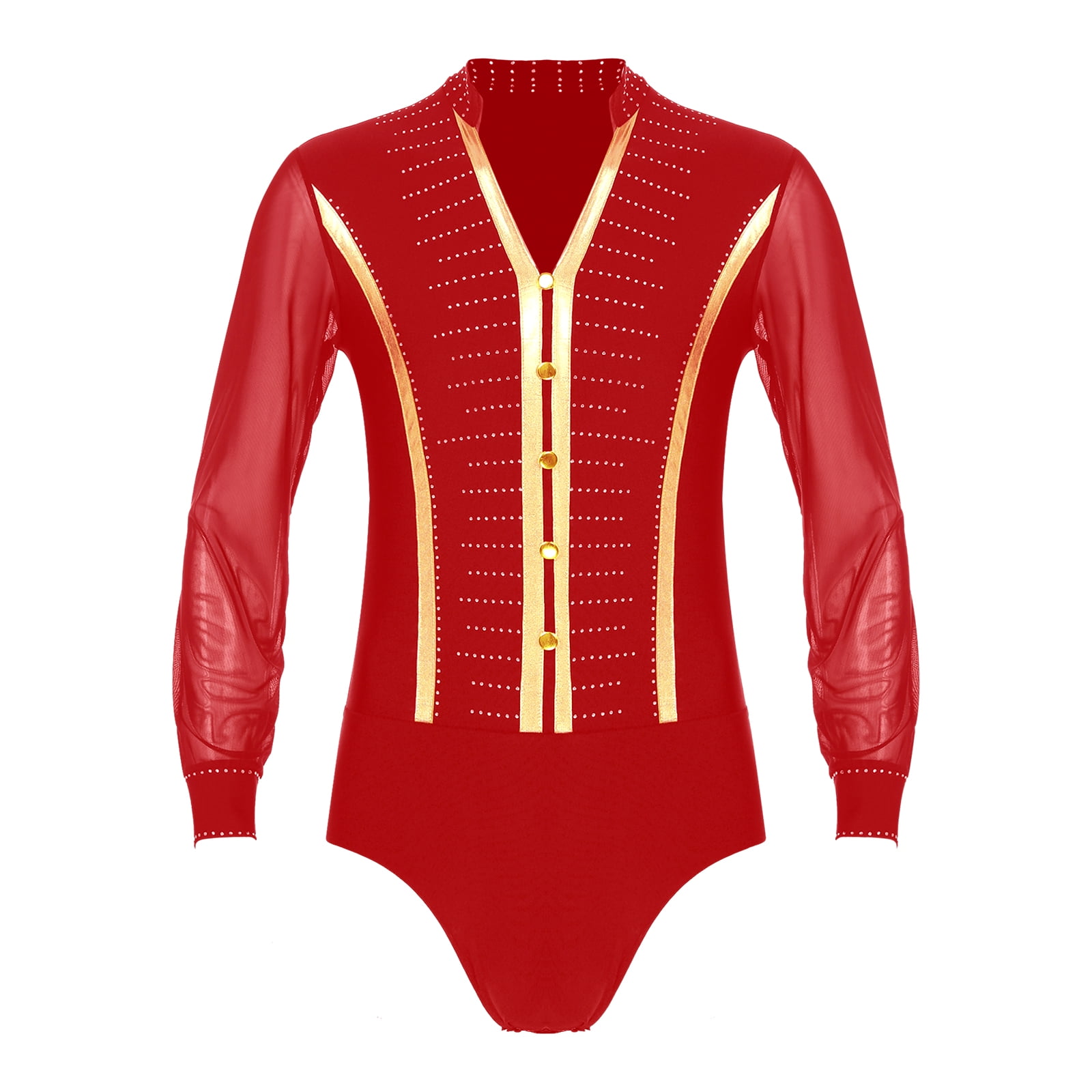 Haitryli Men's Rhinestones V Neck Long Sleeve Ballet Dance Shirt ...