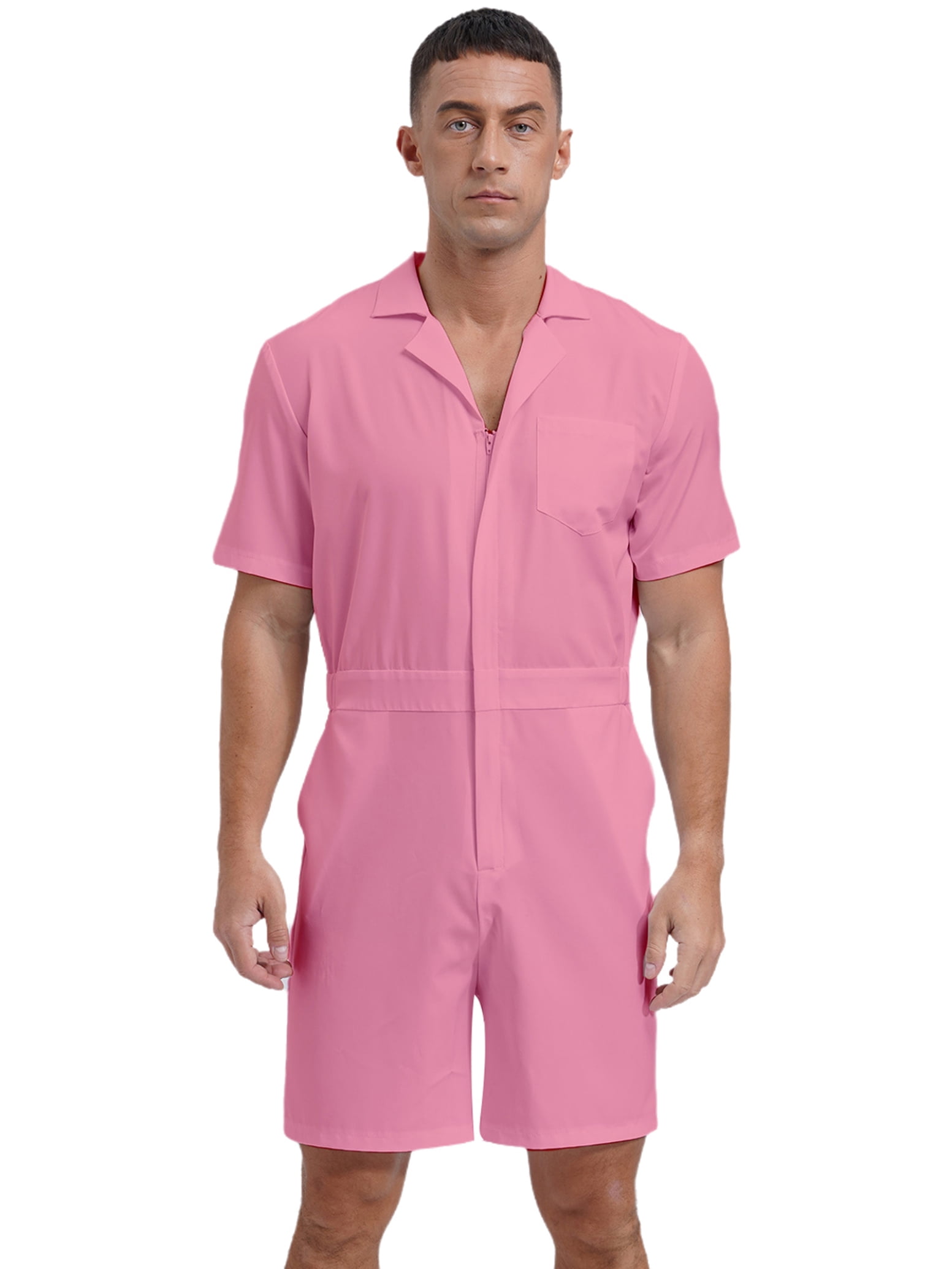 Haitryli Men's Rompers Solid Color Turn-Down Collar Short Sleeve Casual ...