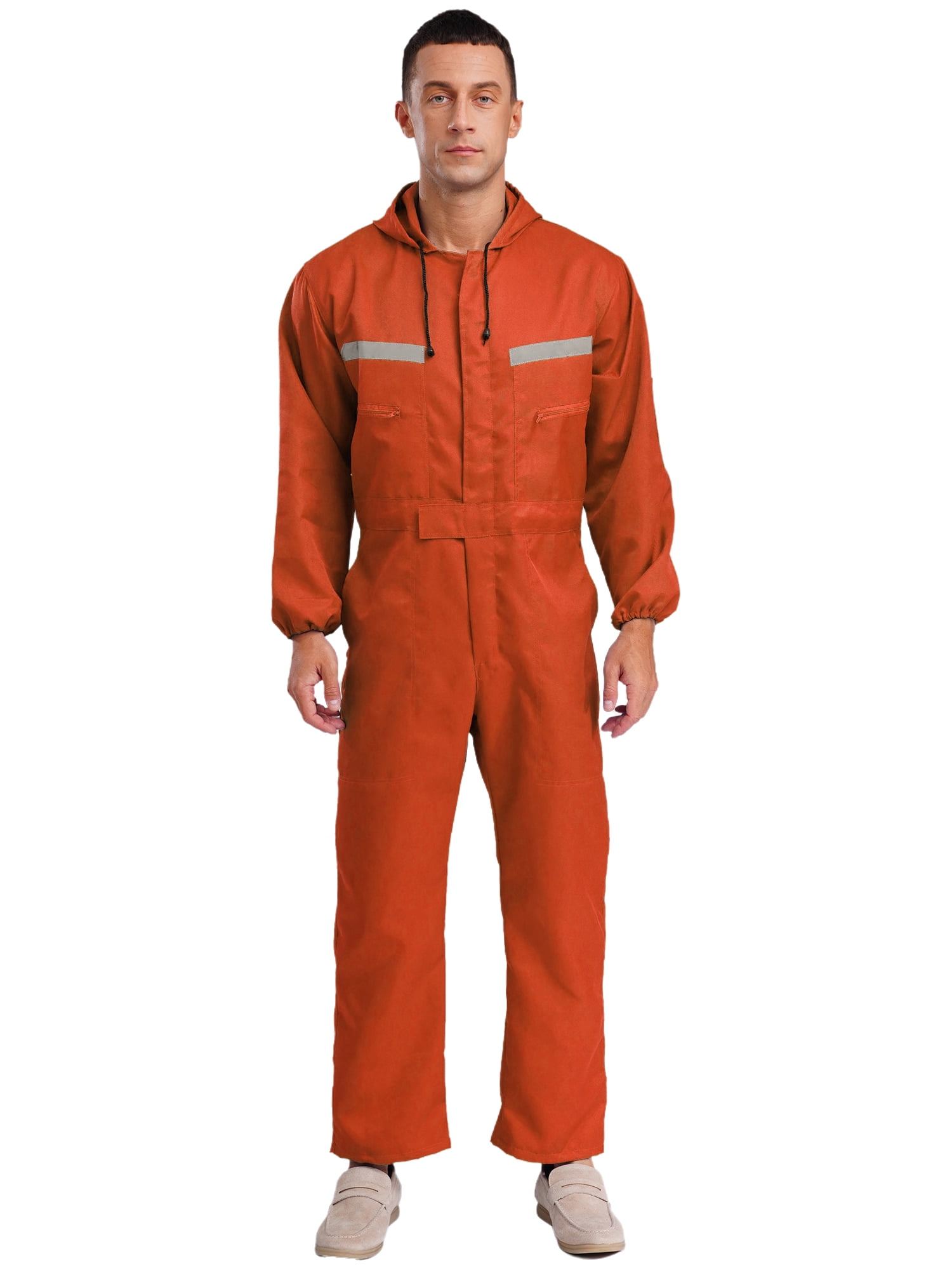 Haitryli Men's Work Overalls Long Sleeve Hooded Reflective Coveralls ...
