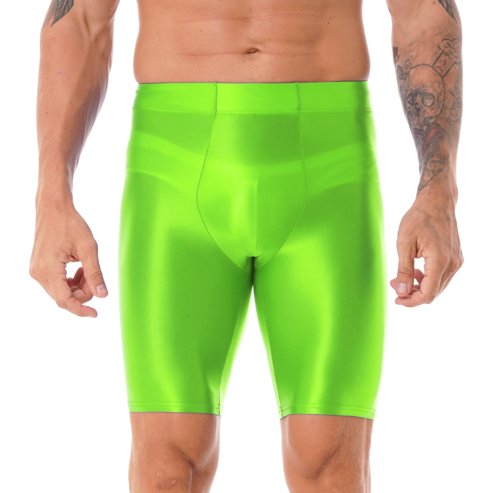 Haitryli Men’s Compression Sports Tight Shorts Glossy Athletic Swim ...