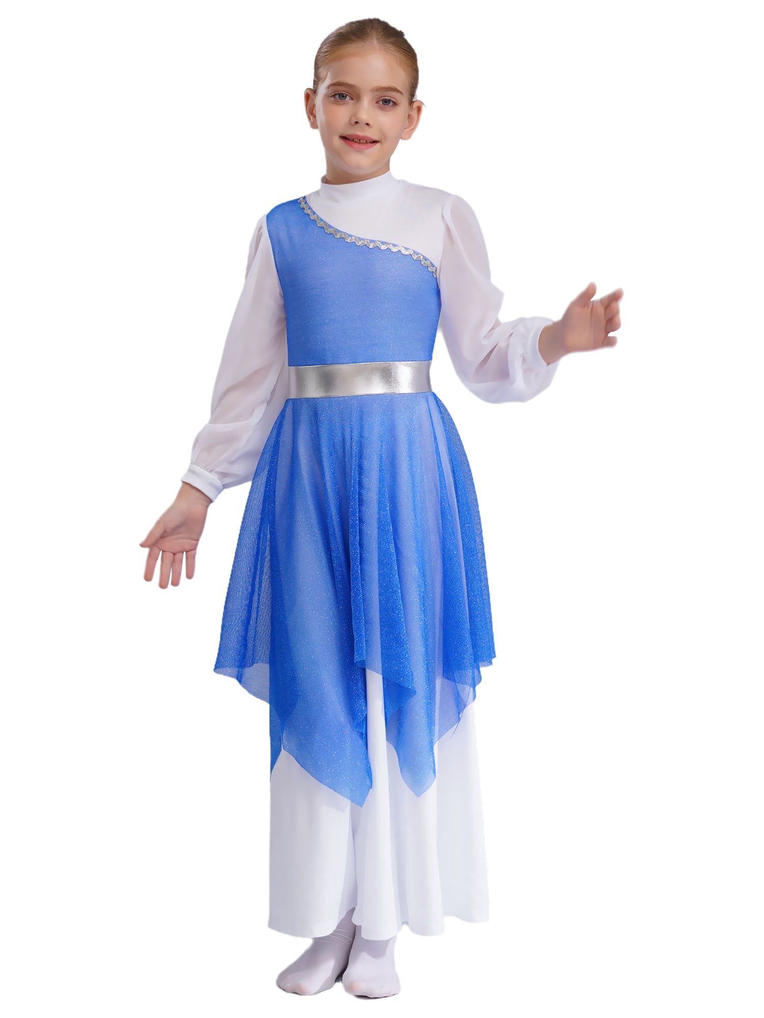 Haitryli Praise Dance Dress for Girls Long Sleeve Metallic Shimmer ...