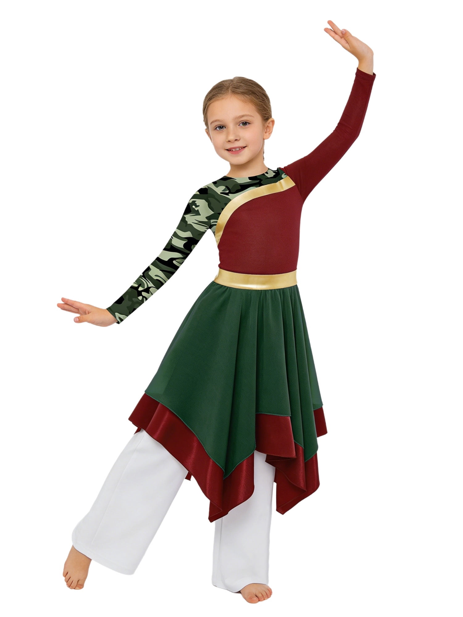 Haitryli Praise Dance Dress for Girls Printed Overlay Tunic with Wide ...
