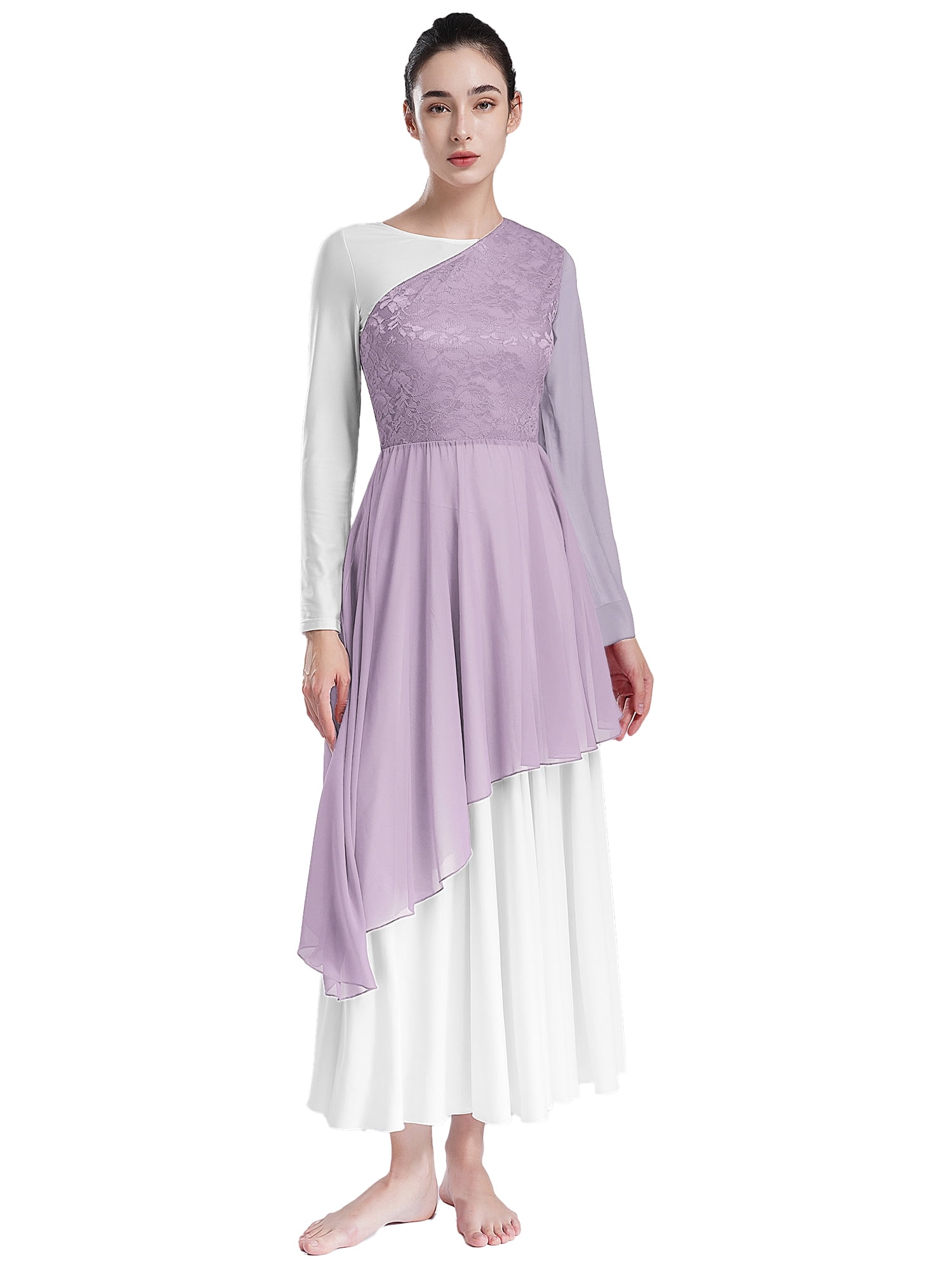 Haitryli Praise Dance Tunic for Women Floral Lace Splice Liturgical ...