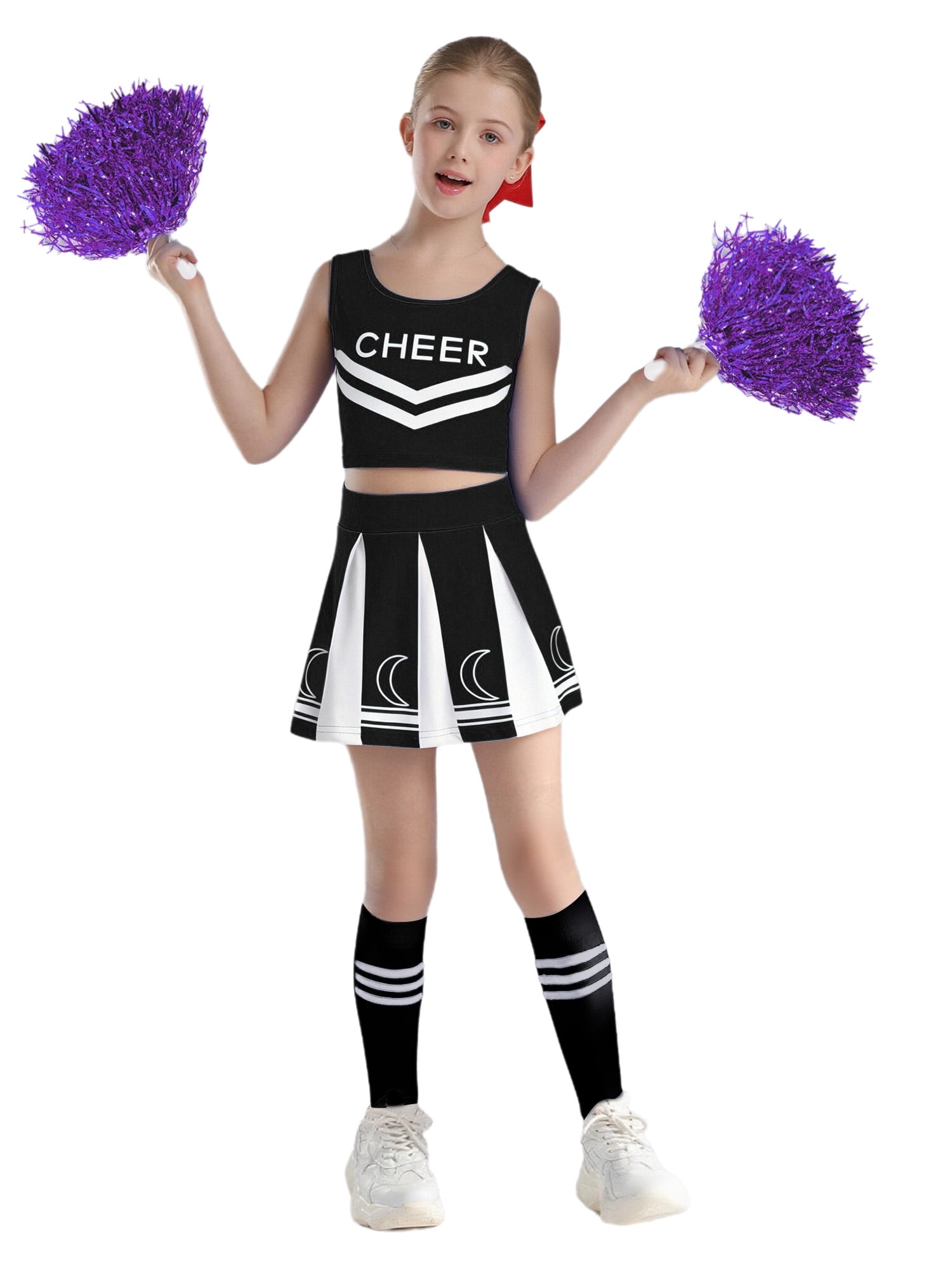 Haitryli School Girls Cheerleading Uniform Dress Crop Top Skirt and Pom ...