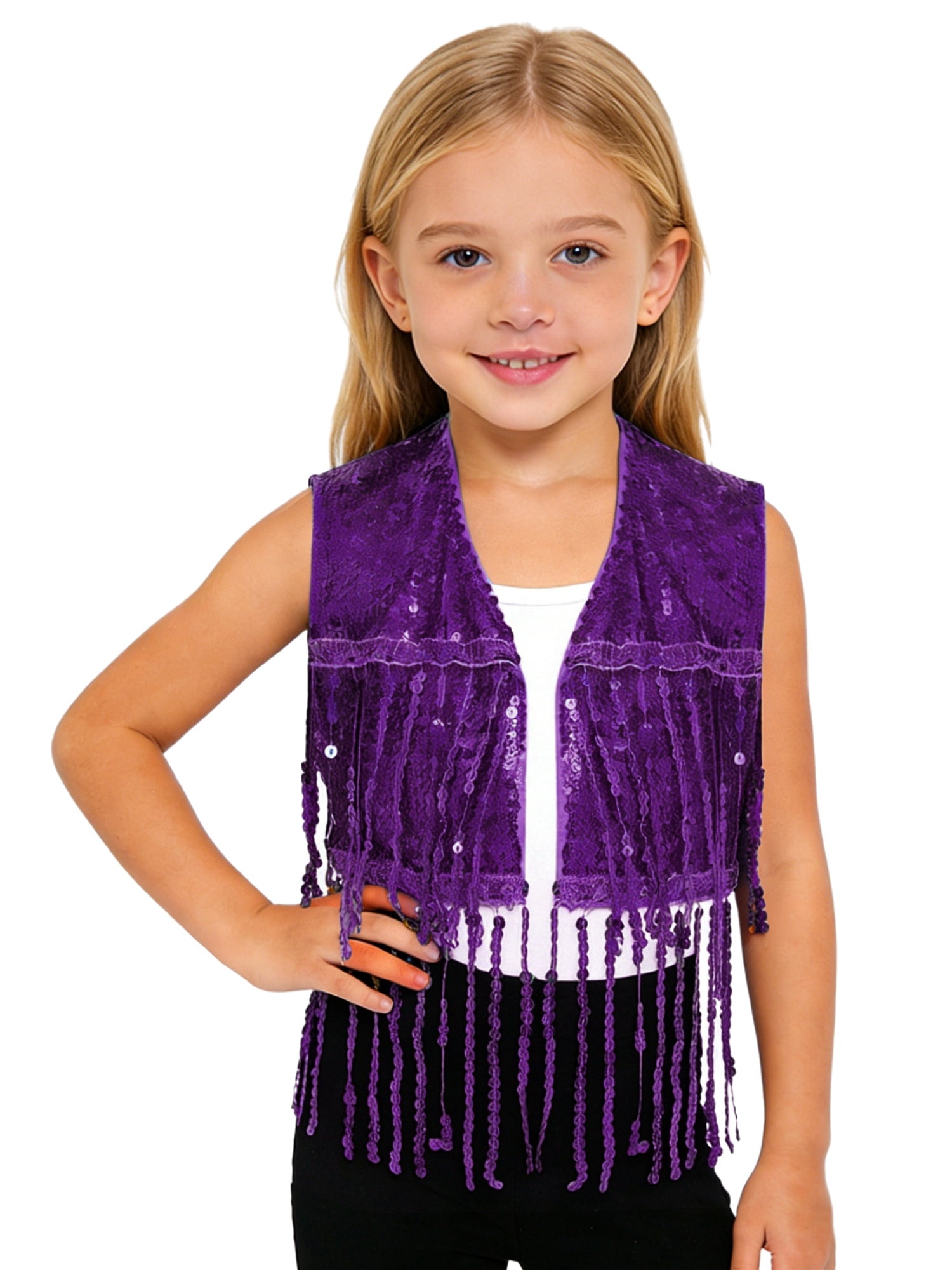 Haitryli Shiny Blouse For Girls Tassel Vest Crop Top Jazz Hip Hop Dance ...
