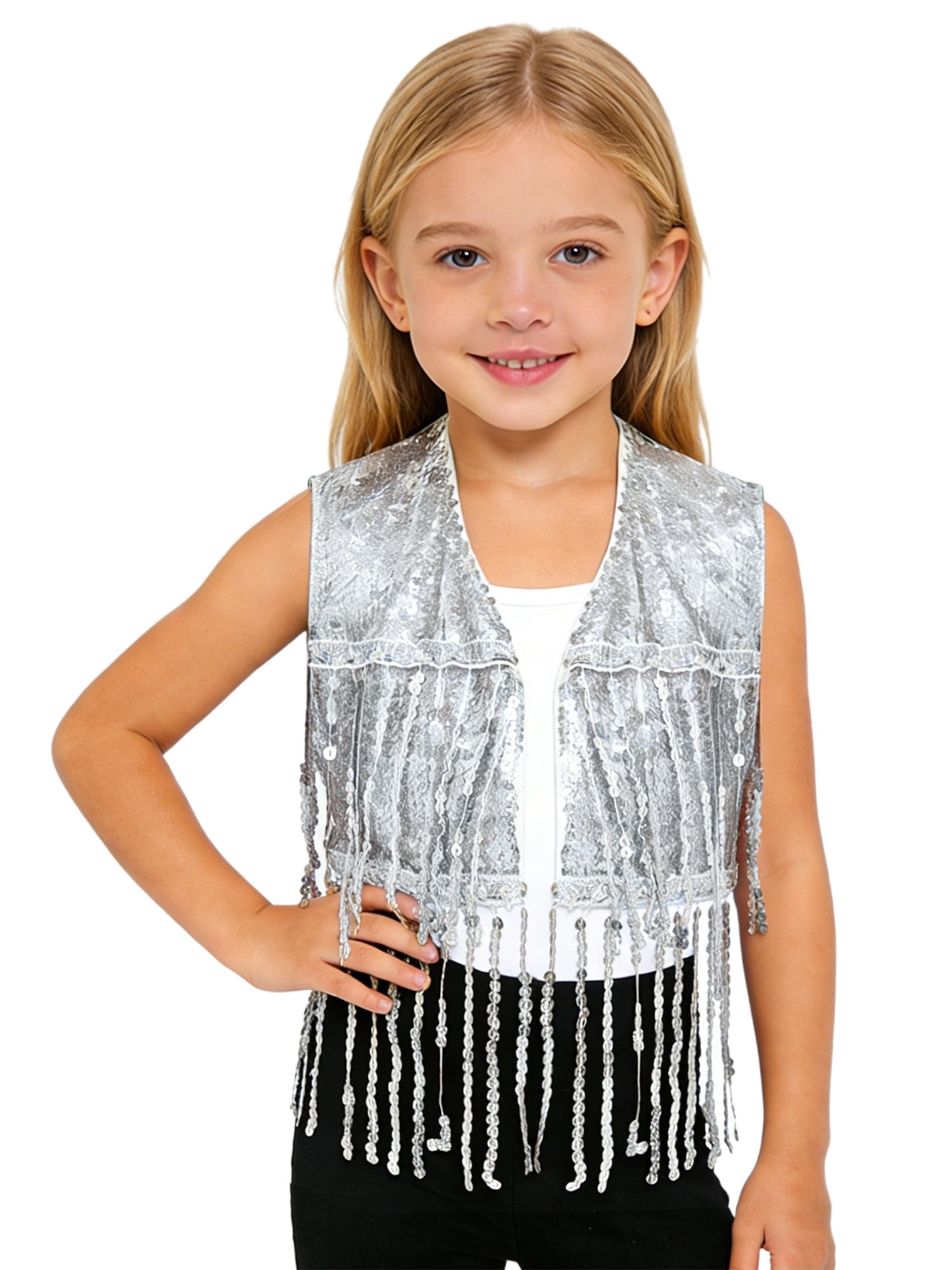 Haitryli Shiny Blouse For Girls Tassel Vest Crop Top Jazz Hip Hop Dance ...