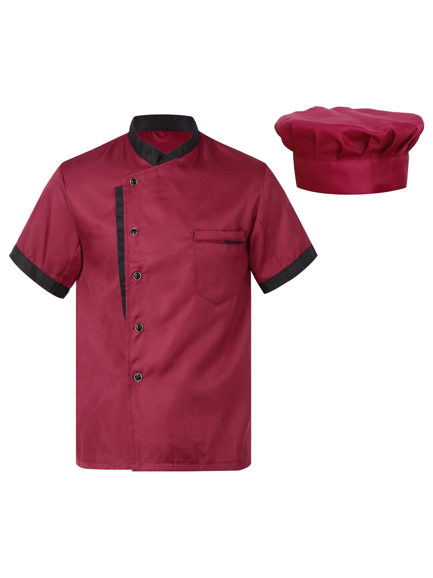Haitryli Unisex Chef Jacket With Hat Outfits Cooker Cap Hotel Kitchen ...