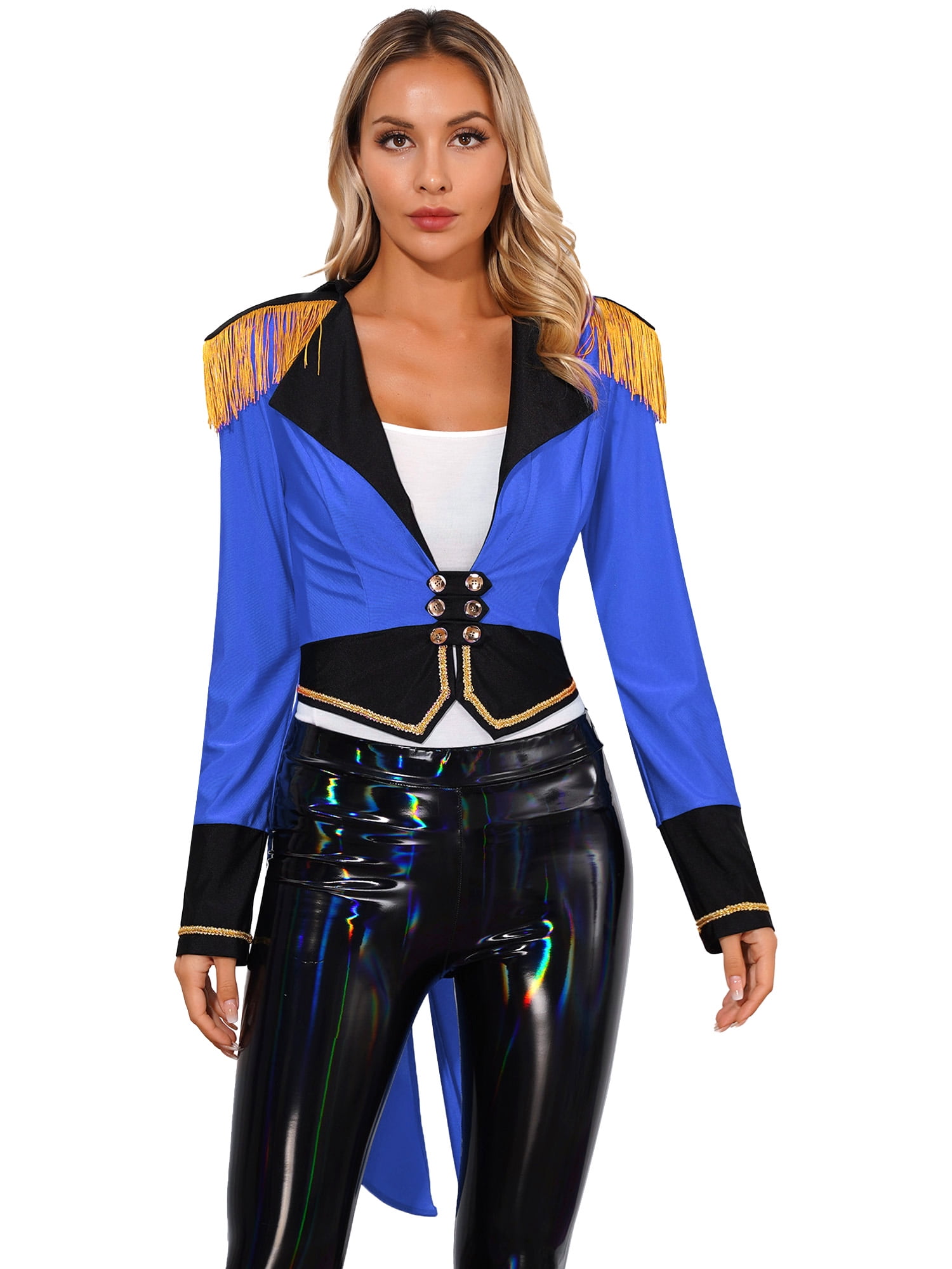 Haitryli Women's Circus Ringmaster Costume Tassel Long Sleeve Tailcoat ...