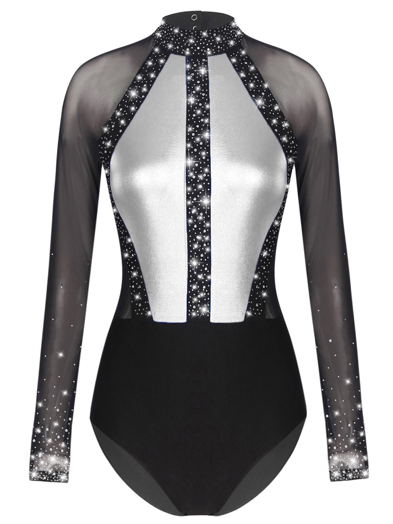 Haitryli Women Mesh Patchwork Gymnastics Leotard Dance Bodysuit for ...