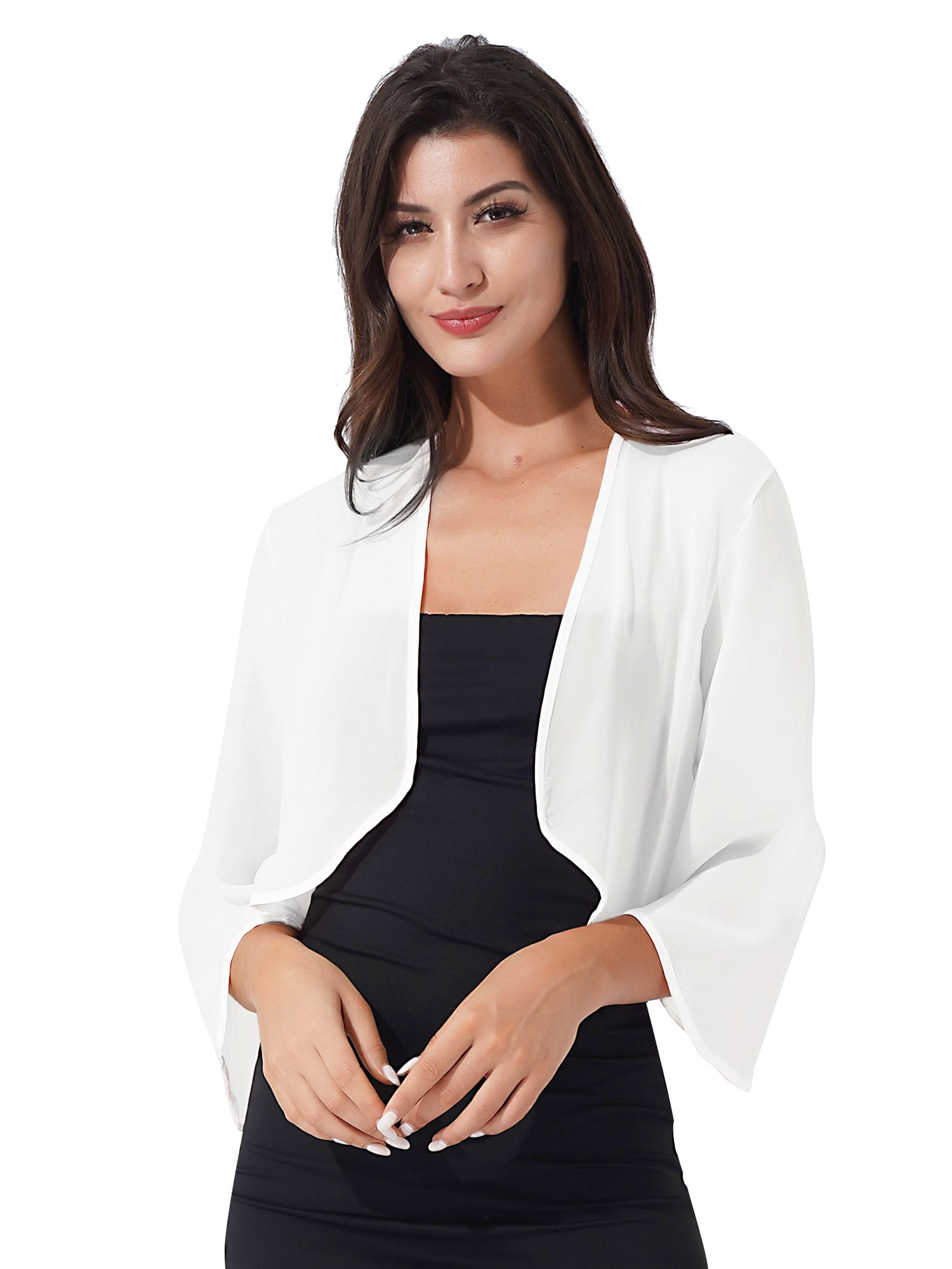 Haitryli Women Sheer Chiffon 3/4 Sleeve Cardigan Bolero Shrug for ...