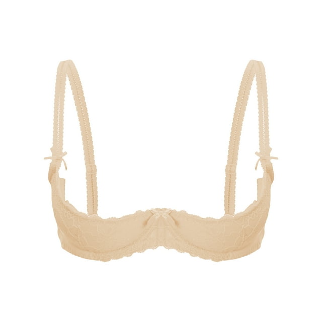 Haitryli Women's 1/2 Cup Bra Underwire Push Up Lace Trim Padded Bandeau ...