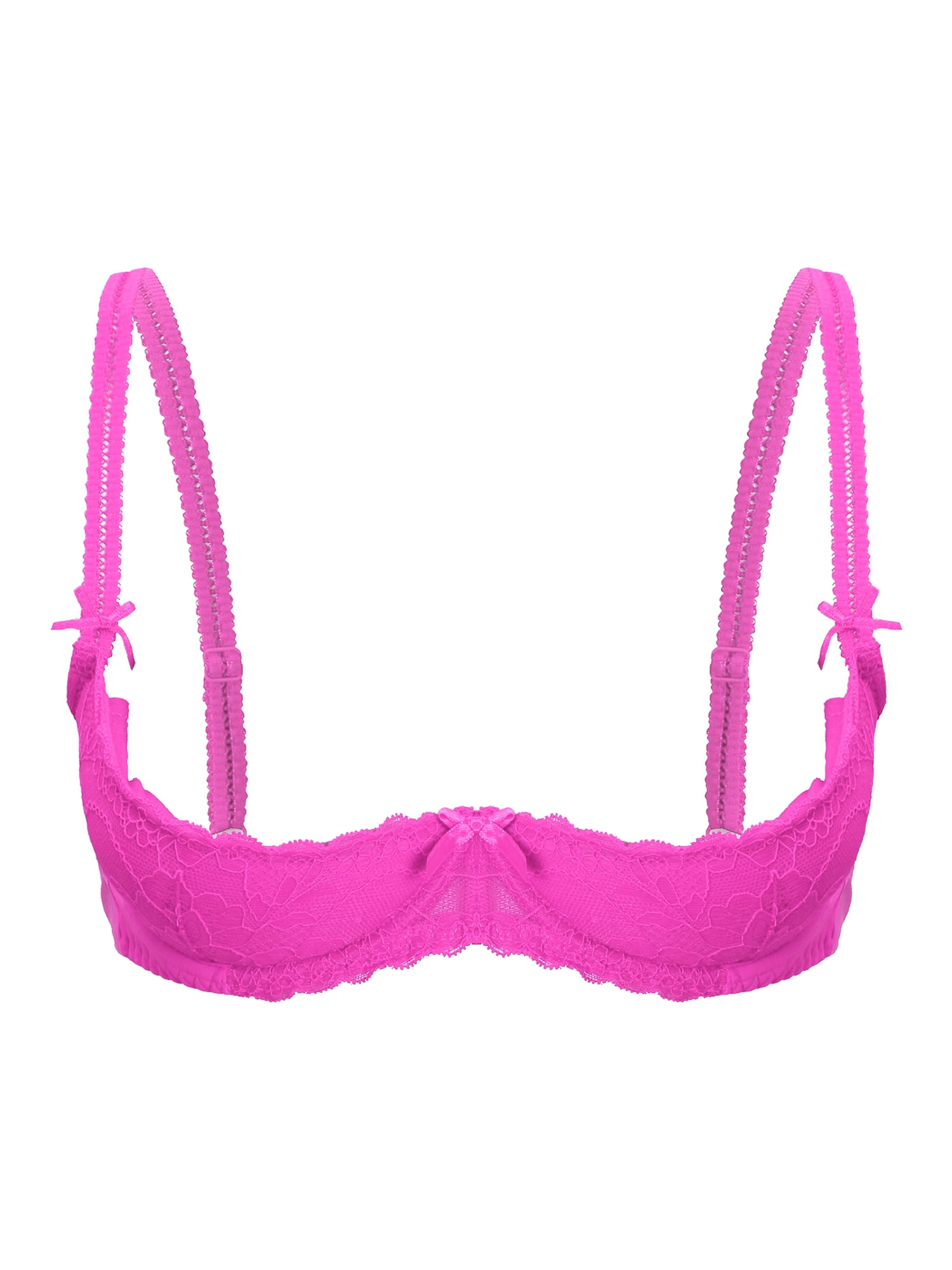 Haitryli Women's 1/2 Cup Bra Underwire Push Up Lace Trim Padded Bandeau ...