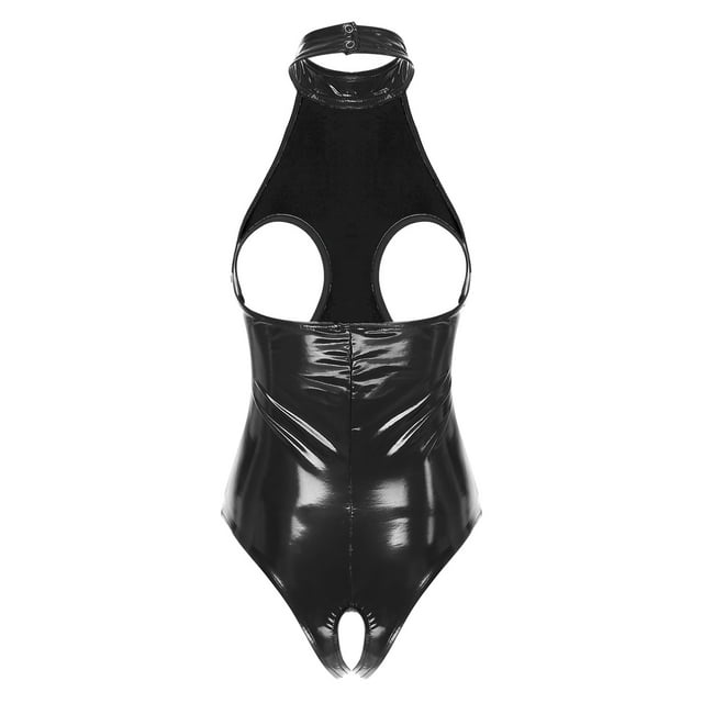 Haitryli Women's Faux Leather High Cut Teddy Bodysuit Catsuit Hollow ...