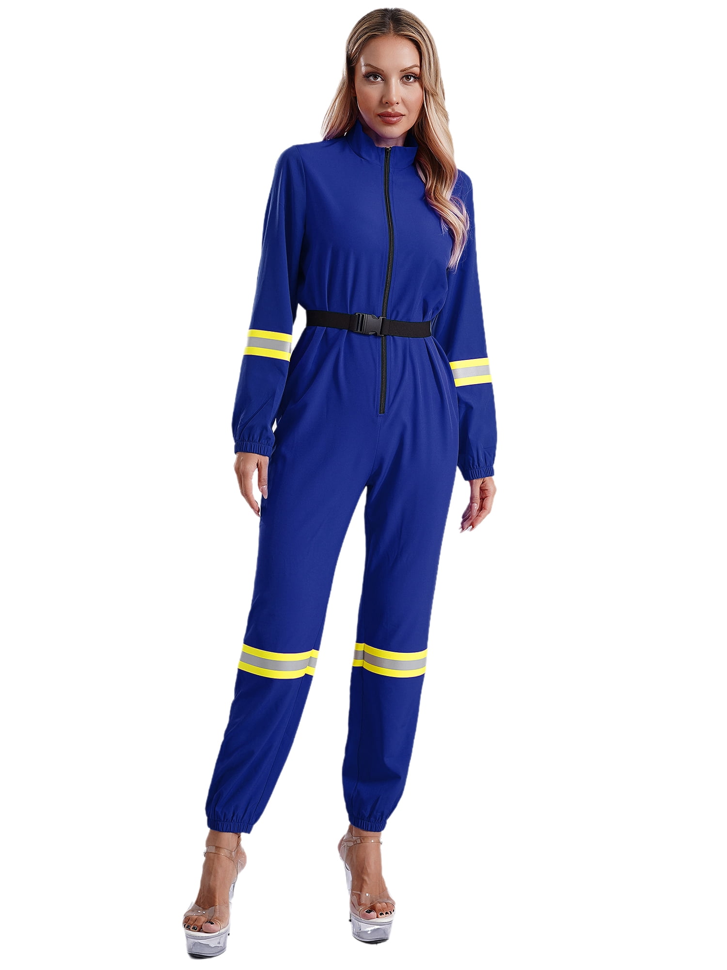 Haitryli Women's Firefighter Costume Adult Halloween Dress Up One Piece ...