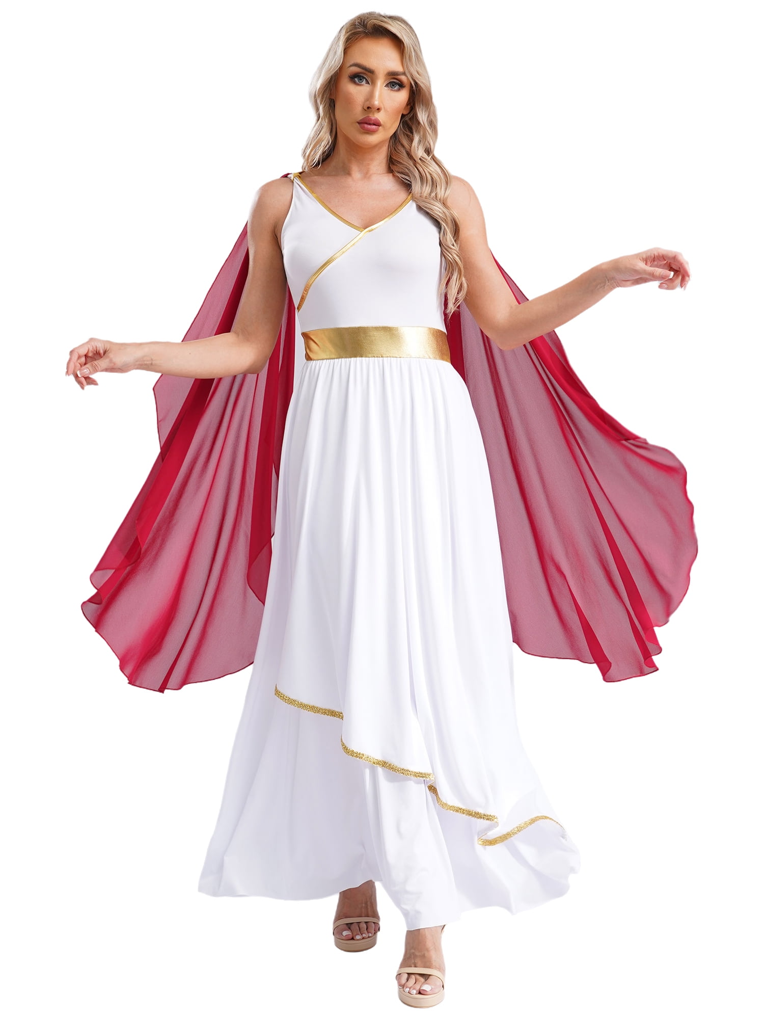 Haitryli Women's Greek Nymph Cosplay Costume Ruffles Toga Maxi Gown ...