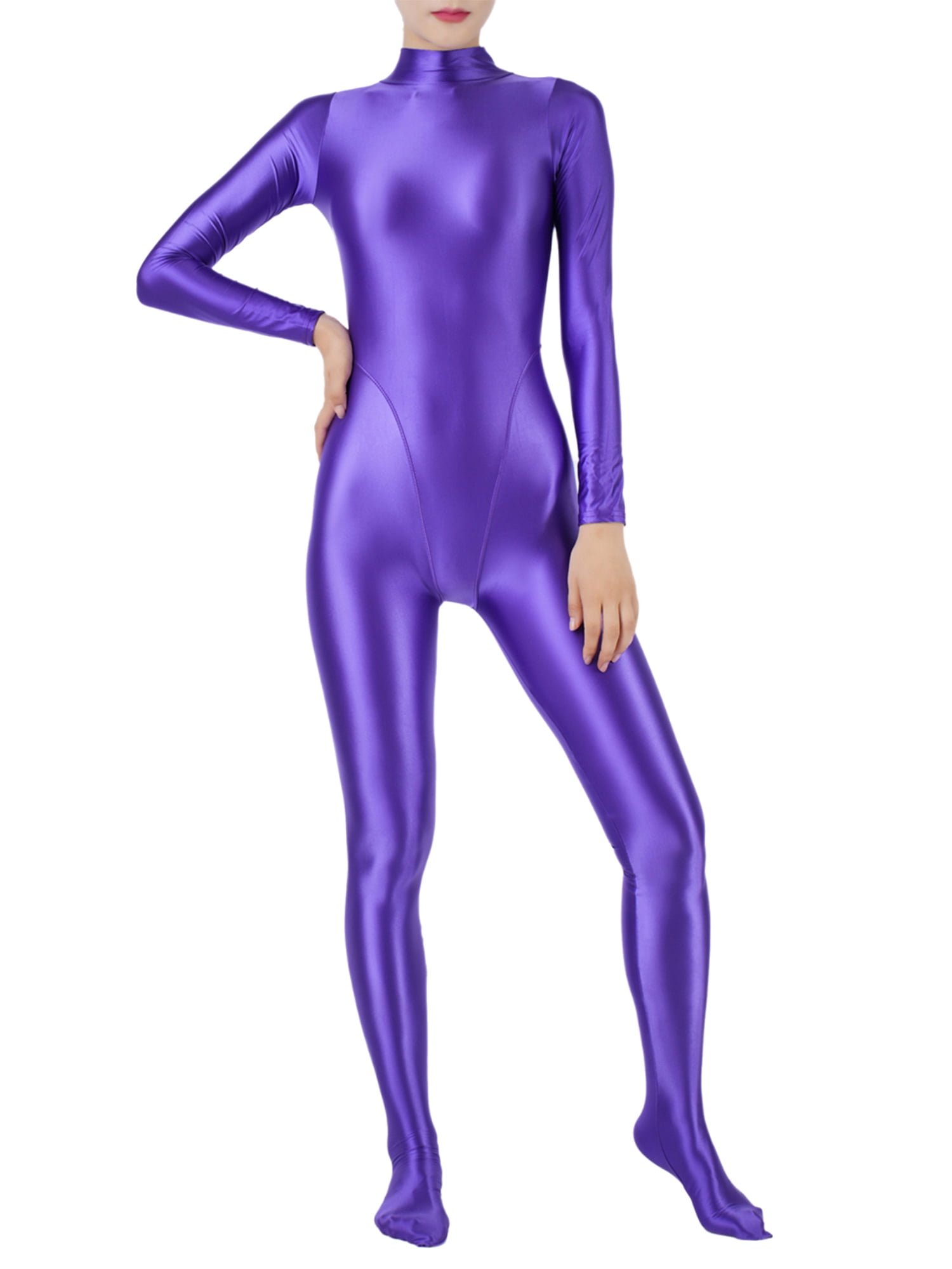 Haitryli Women's Long Sleeve Glossy Bodystocking Bodysuit Full Body ...