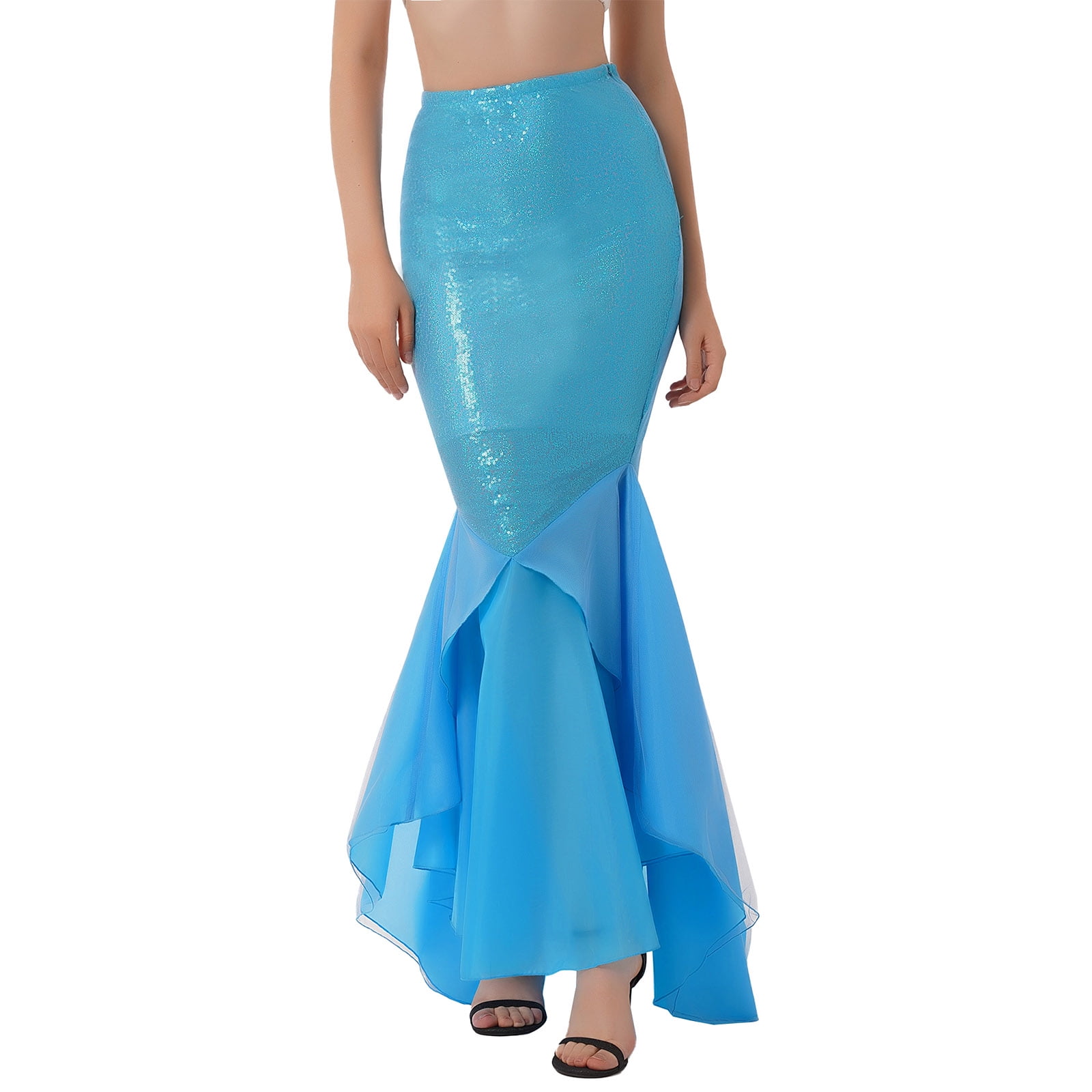 Haitryli Women's Mermaid Skirts Sparkly Sequins Ruffles Long Fishtail ...