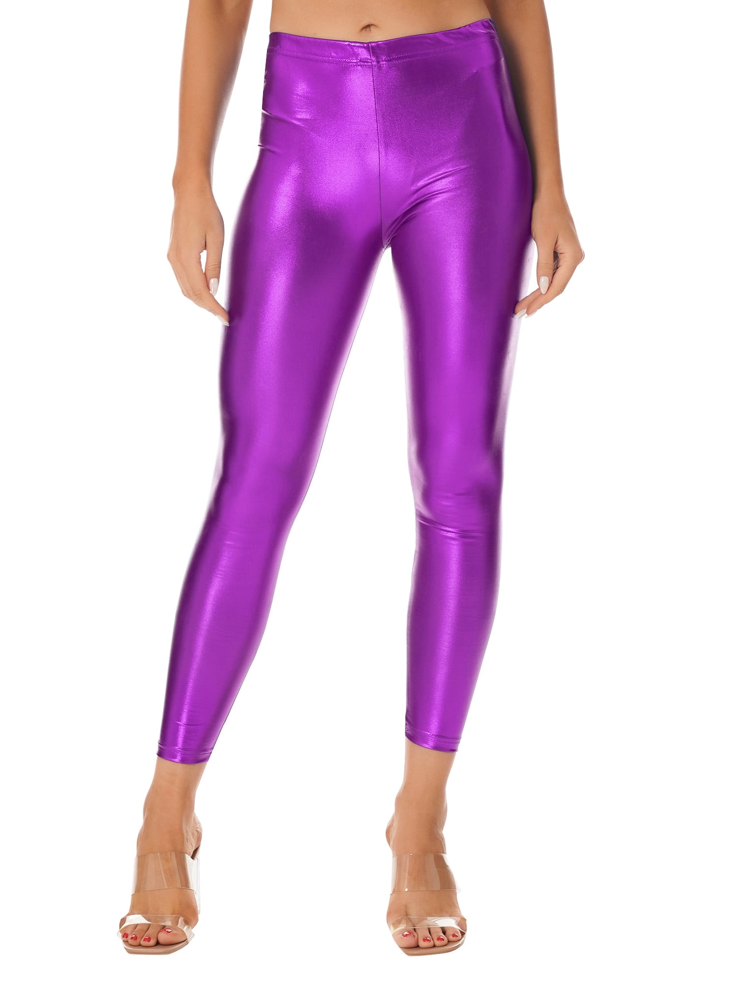 Haitryli Women's Shiny Metallic Faux Leather Leggings Liquid Skinny ...