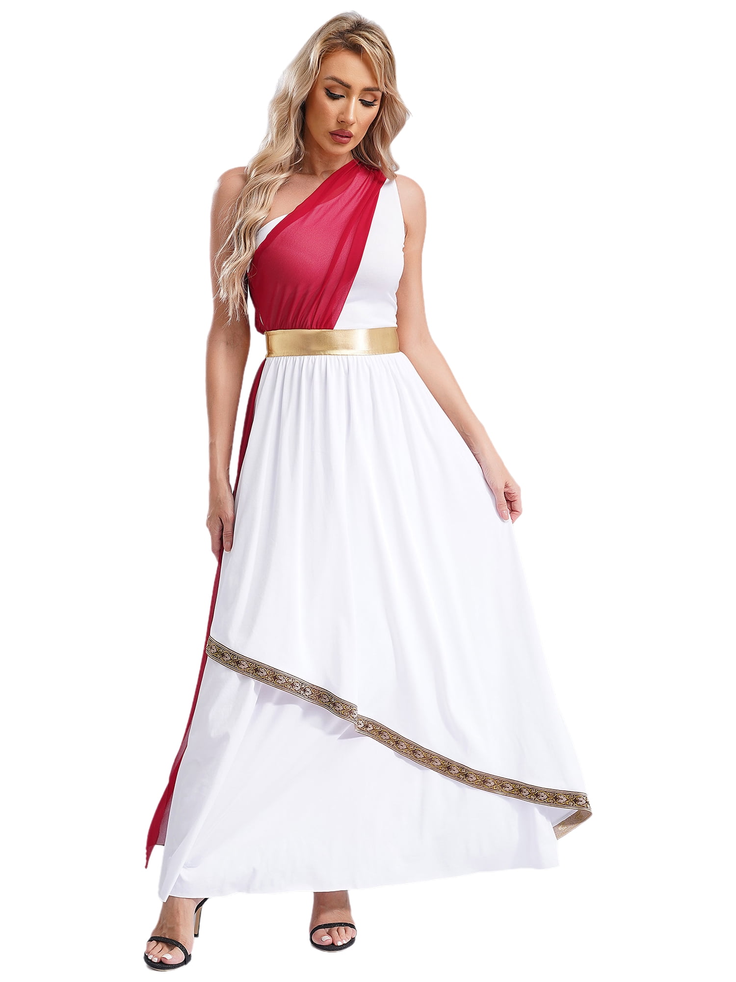 Haitryli Womens Ancient Greek Dress Toga One Shoulder Tiered Maxi Dress ...
