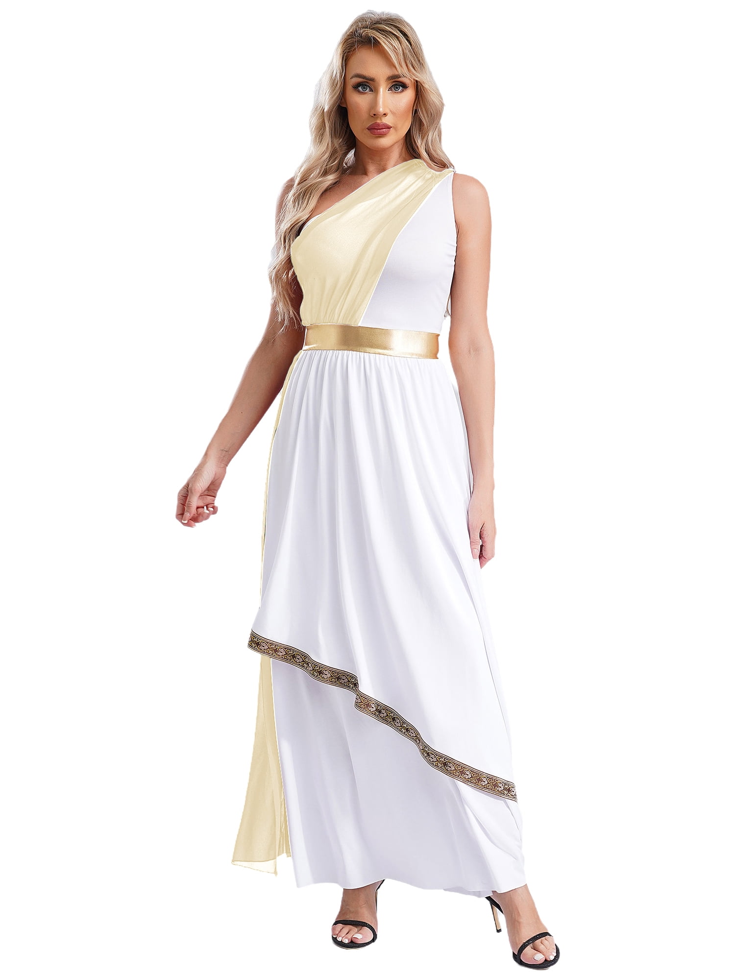 Haitryli Womens Ancient Greek Dress Toga One Shoulder Tiered Maxi Dress ...