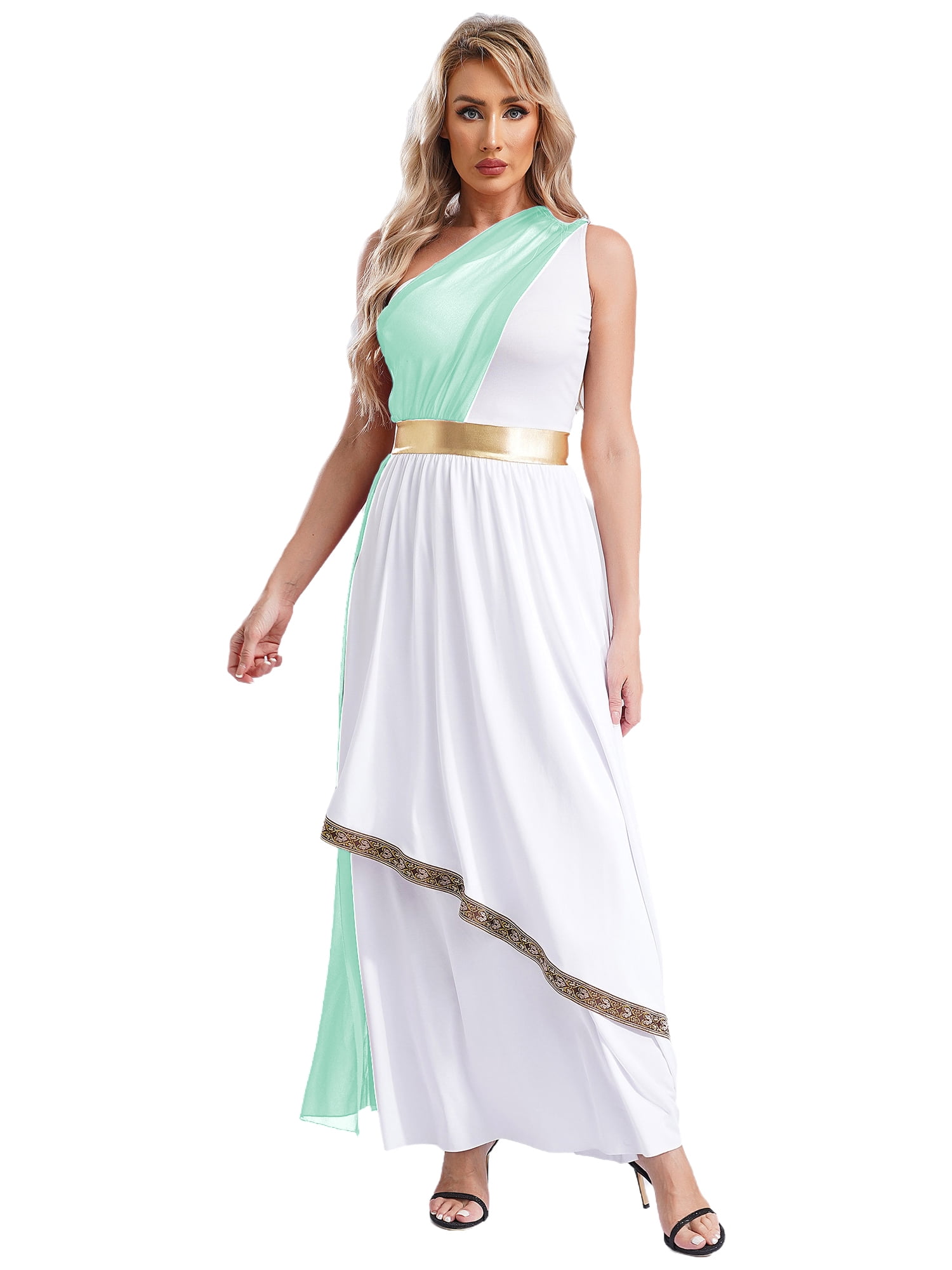 Haitryli Womens Ancient Greek Dress Toga One Shoulder Tiered Maxi Dress ...