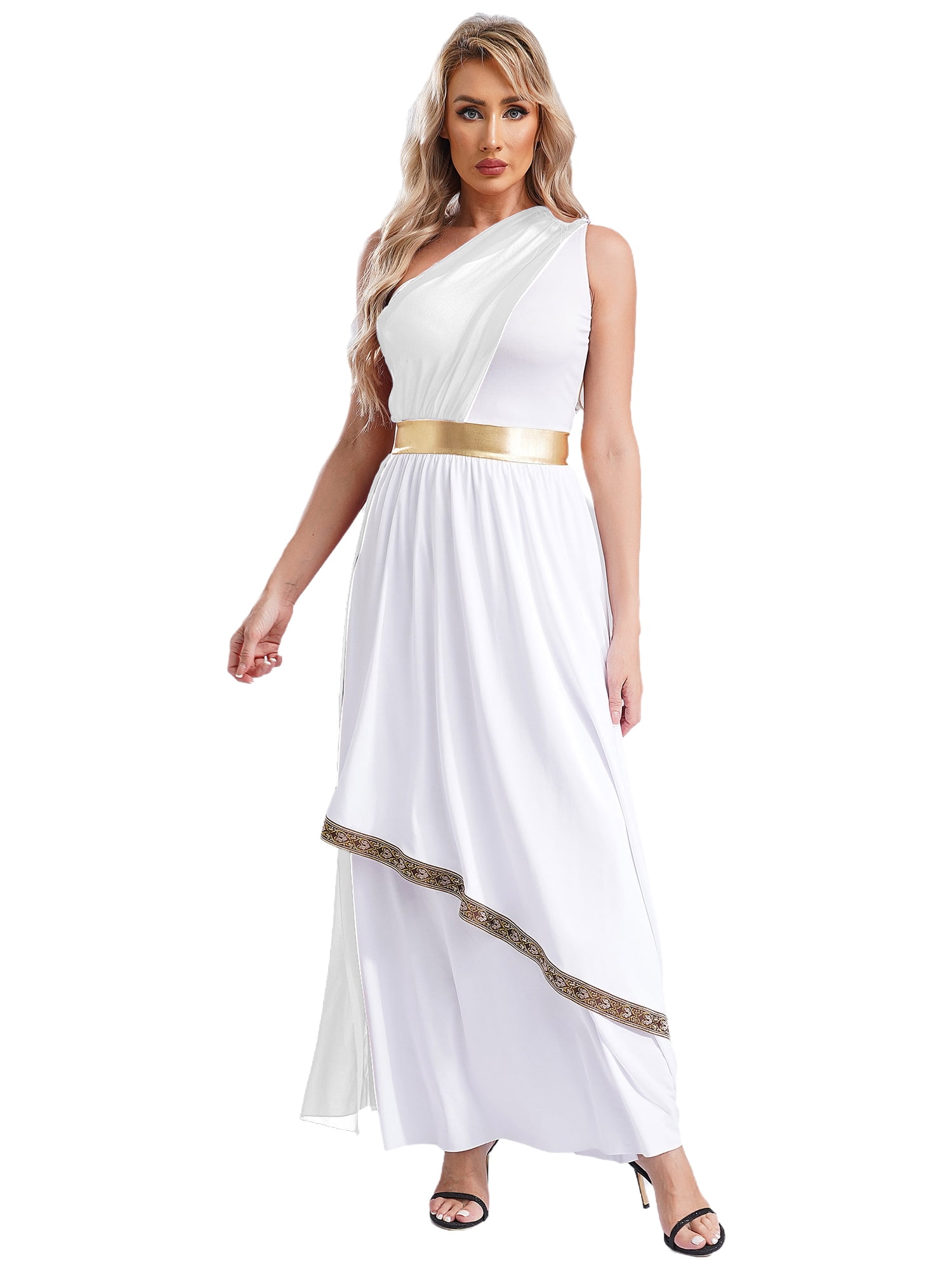 Haitryli Womens Ancient Greek Dress Toga One Shoulder Tiered Maxi Dress ...