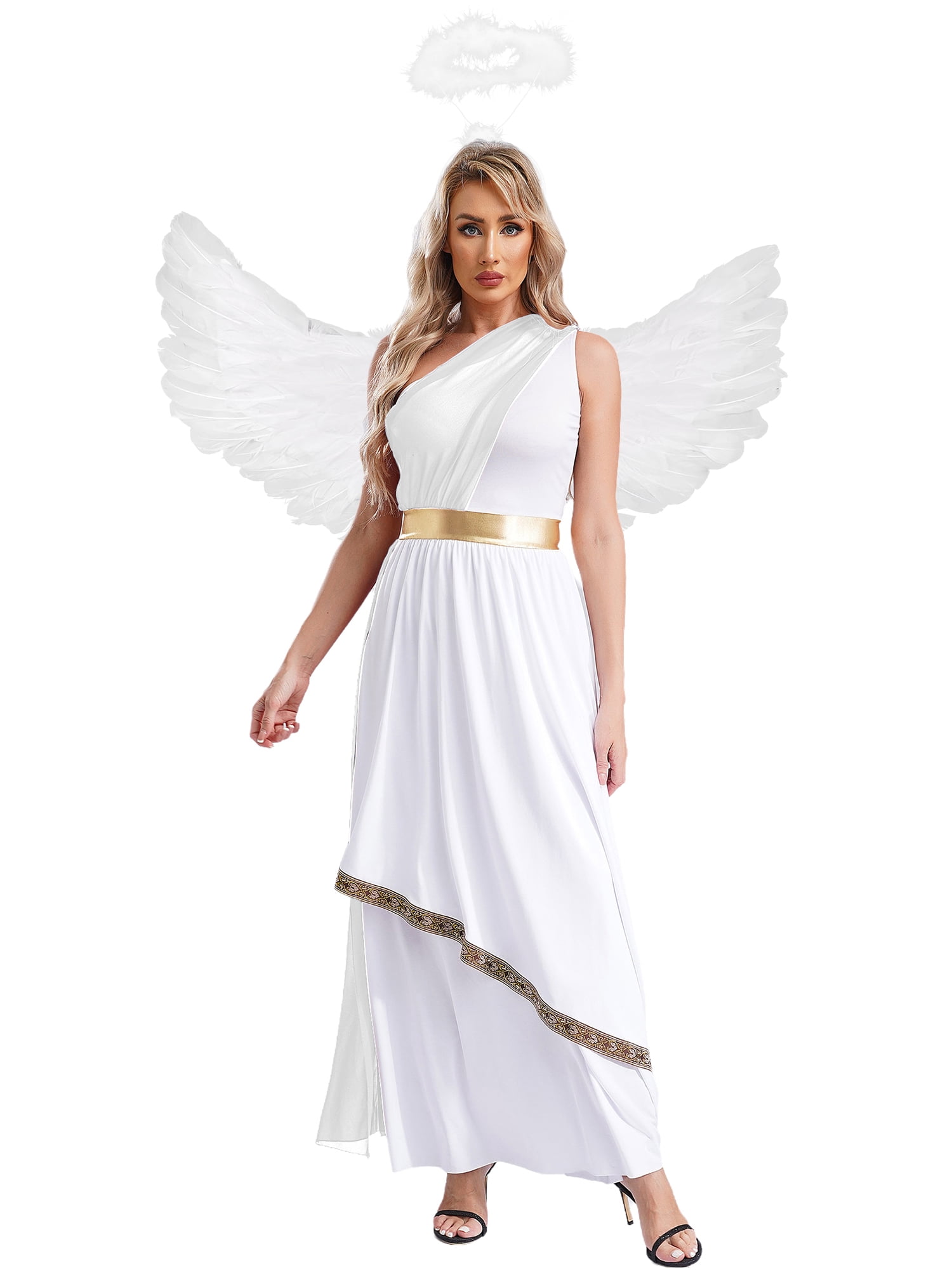Haitryli Womens Angel Costume 3 Piece One Shoulder Maxi Dress with ...