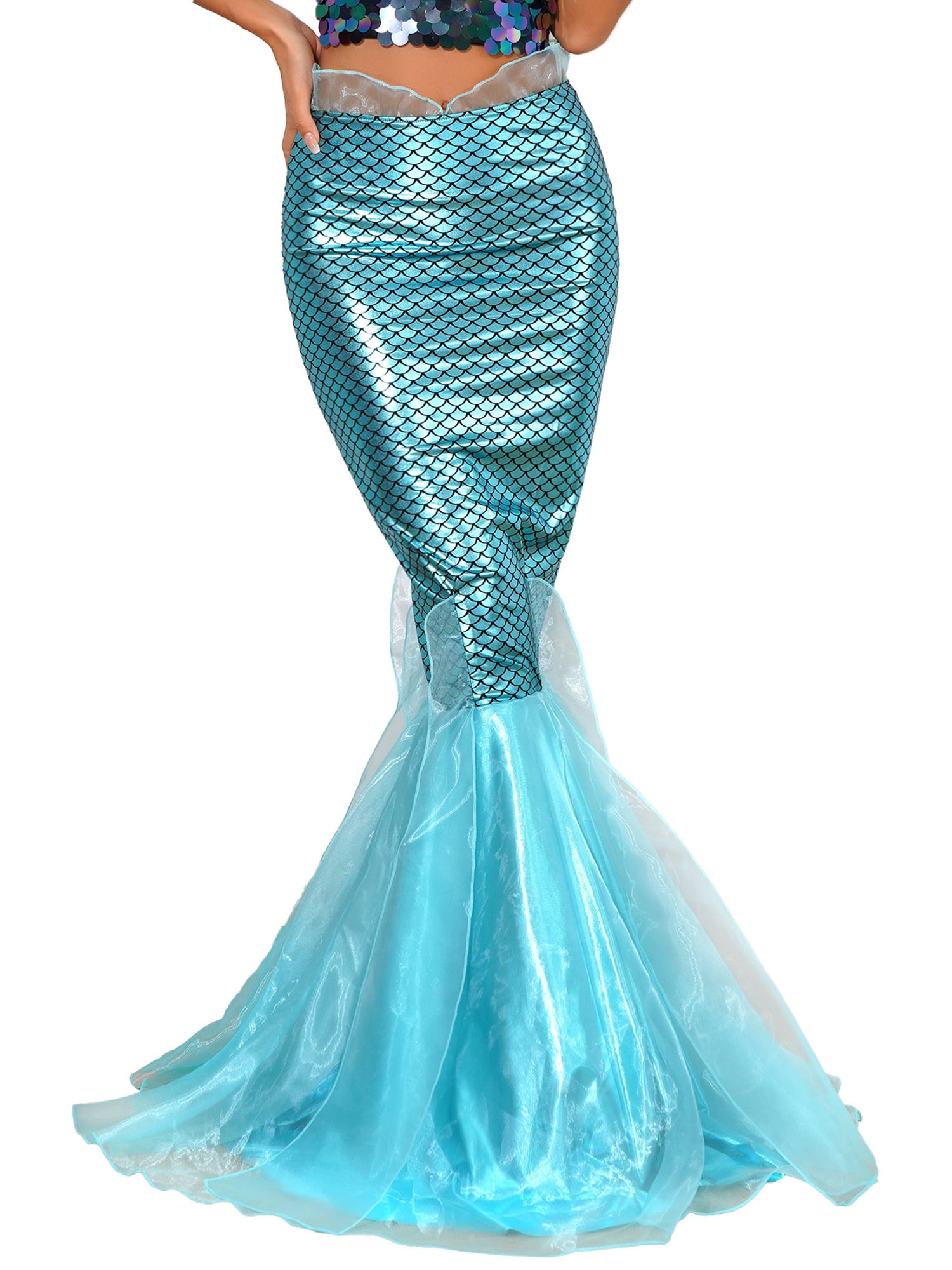 Haitryli Womens Mermaid Tail Long Skirt Fish Scale Print High Waist Hip ...