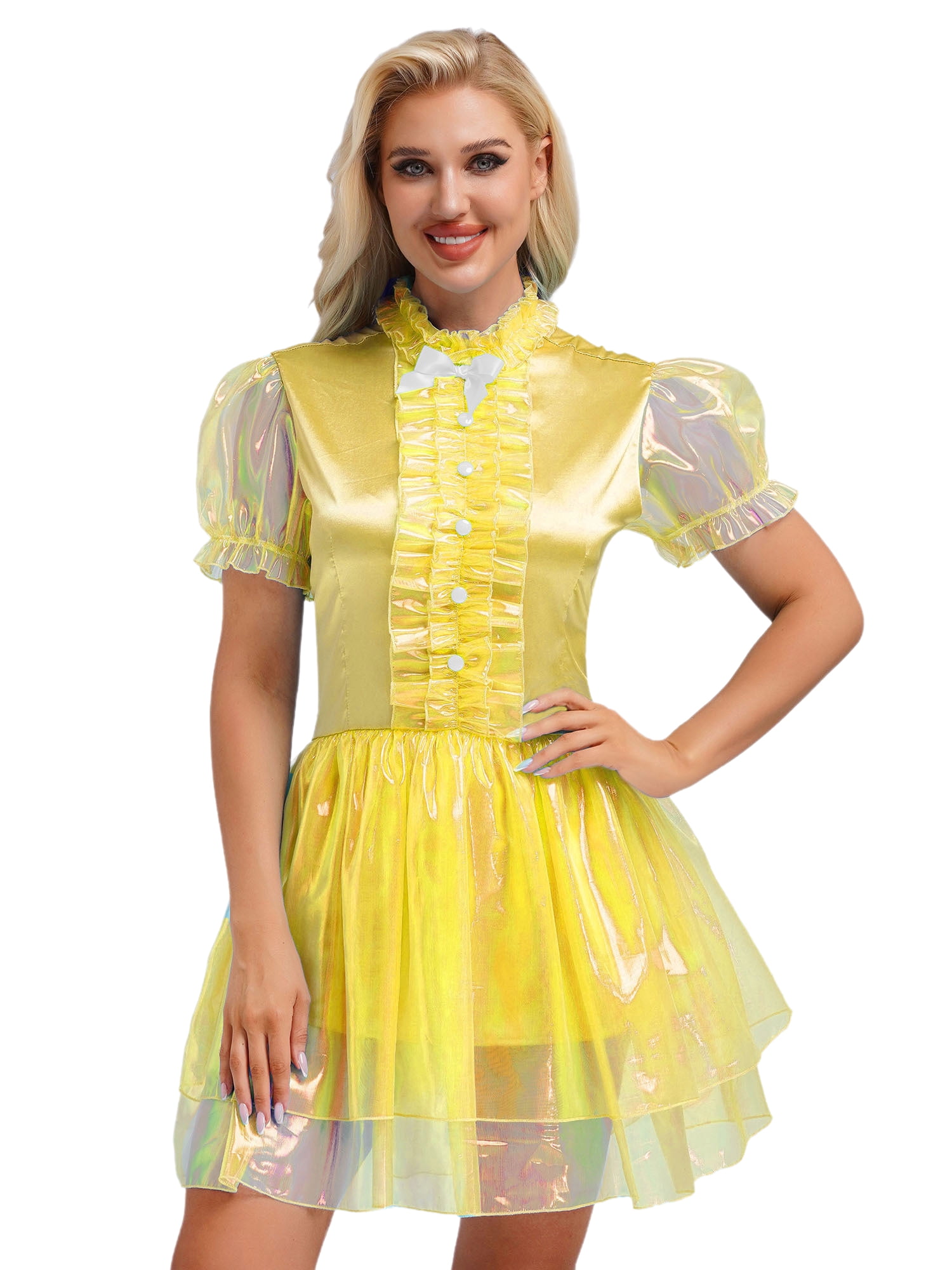 Haitryli Womens Shiny Maid Lingerie Dress Short Sleeve Sparkly Dresses ...