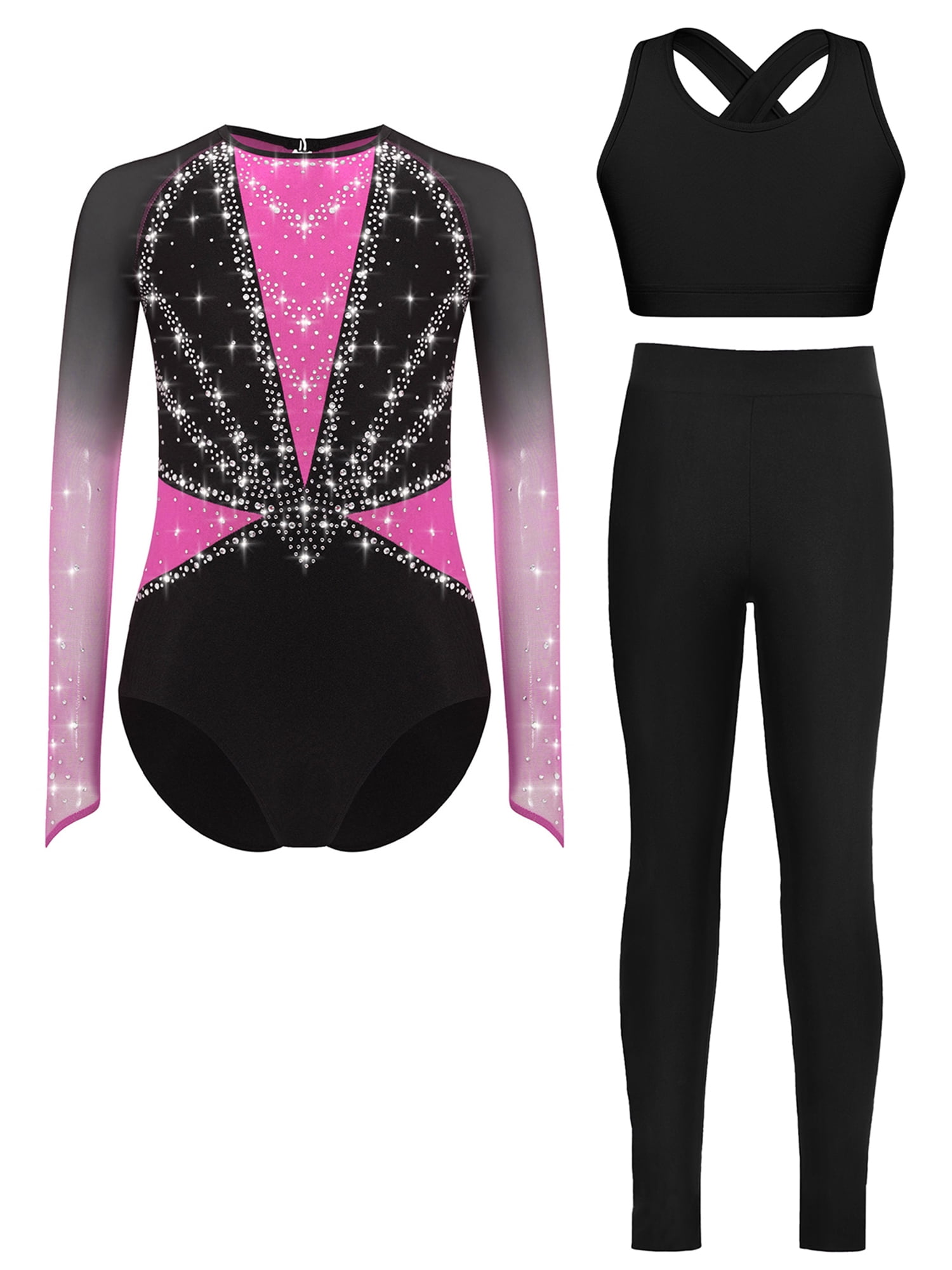 Haitryli Youth Girls' Athletic Dance Leotards 3-Piece Sparkle Dancing ...