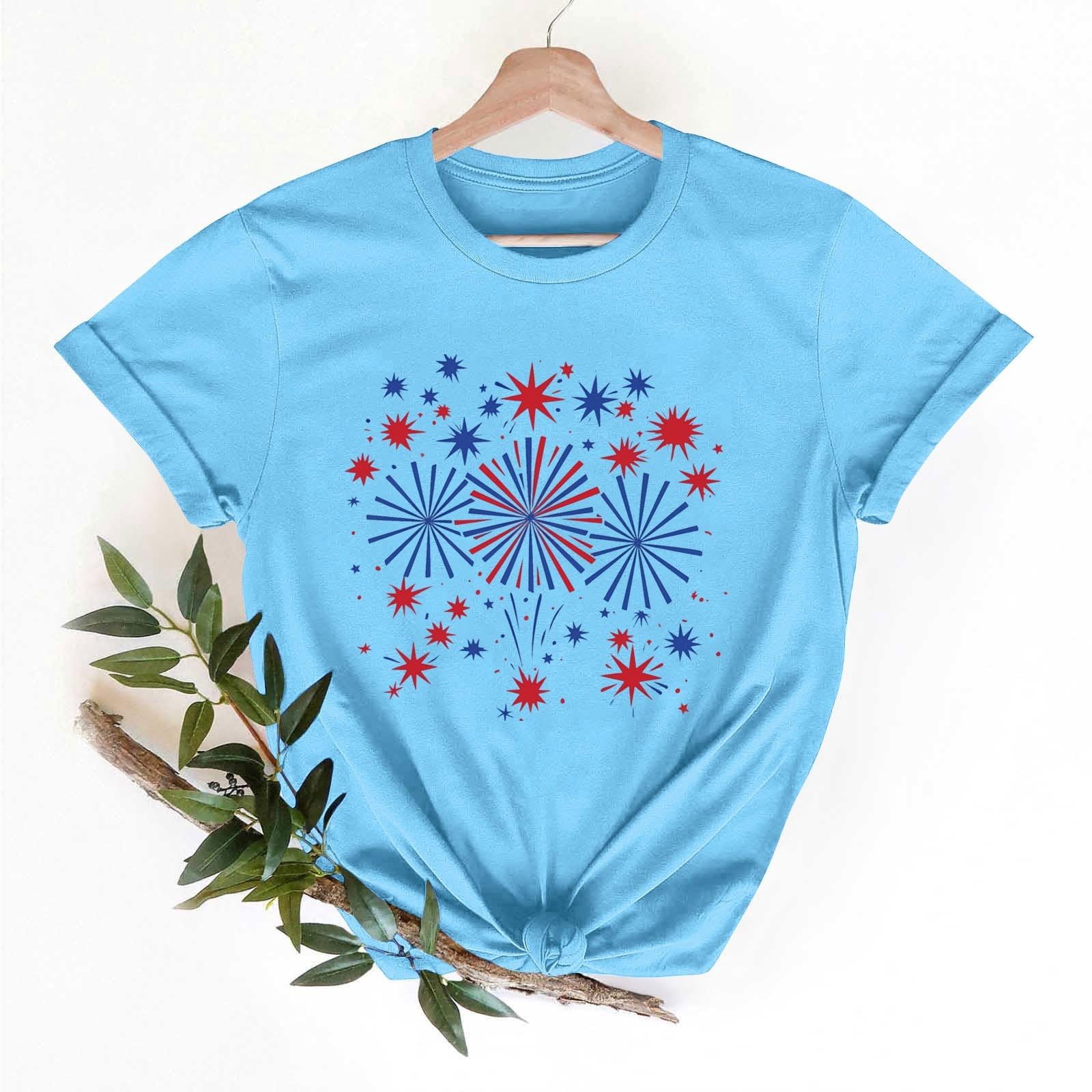 Haivin Women's Independence Day Print T-Shirt, Round Neck Short Sleeve ...